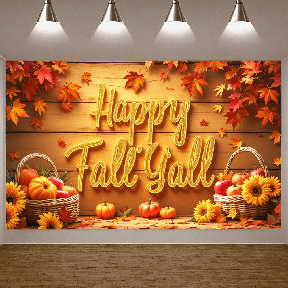 Rustic Design Happy Y'all Pumpkin Fall Banner Decorative Leaves ...