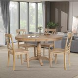 Rustic 5-Piece Dining Table Set for 4, Expandable Round Table with 4 ...