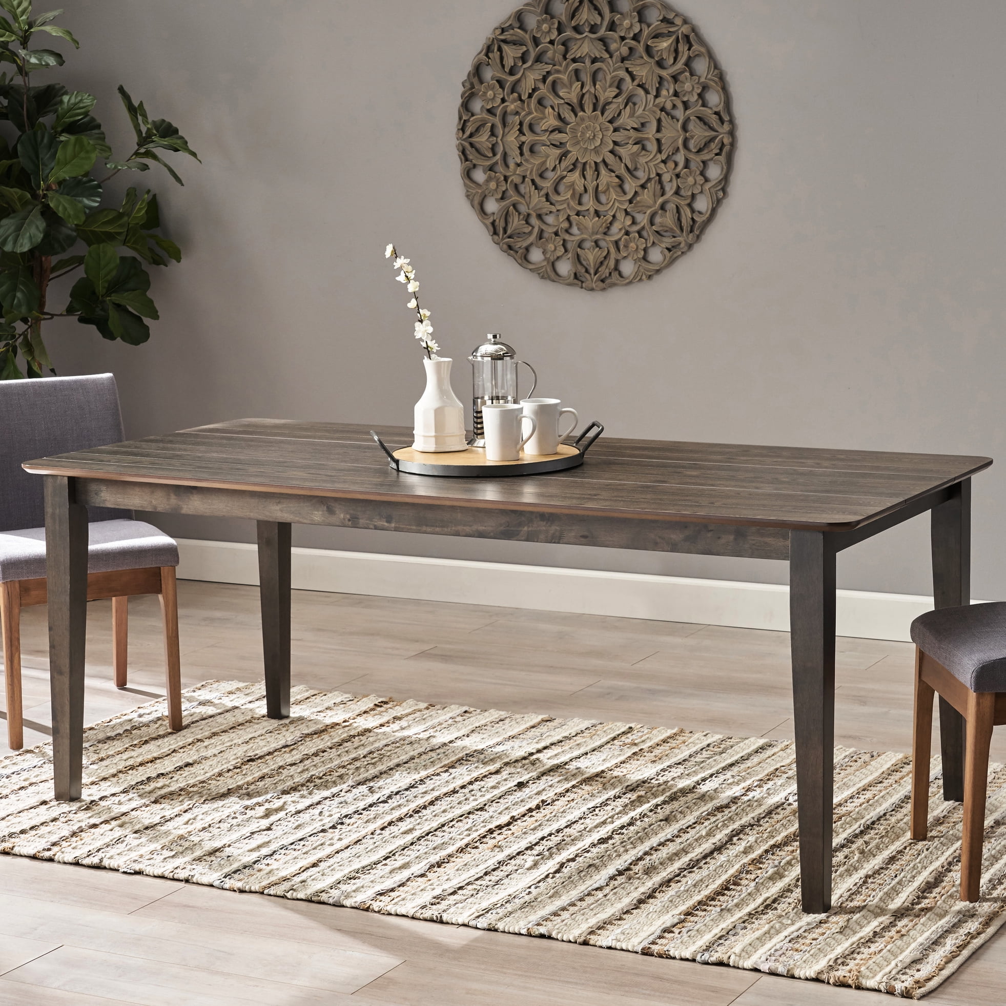 Rustic Dining Table With Slatted Top, Square Legs, Solid Wood ...