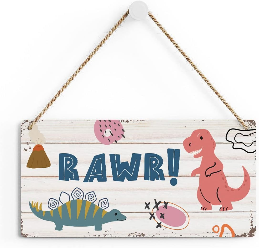 Rustic Dinosaur Wood Decor Sign, Rawr Printed Wood Sign Wall Art ...