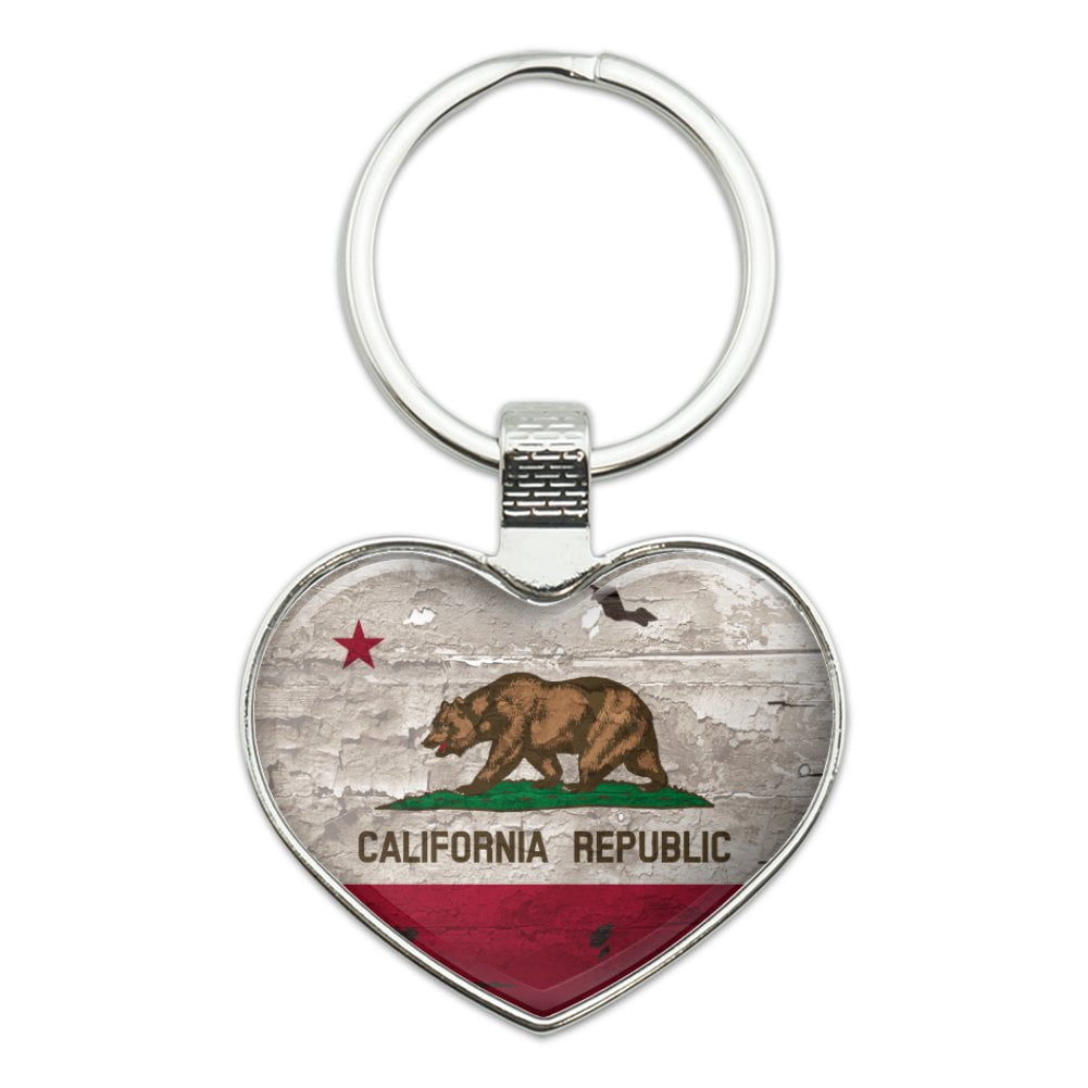Rustic Distressed California State Flag Keychain Heart Love Metal Key ...