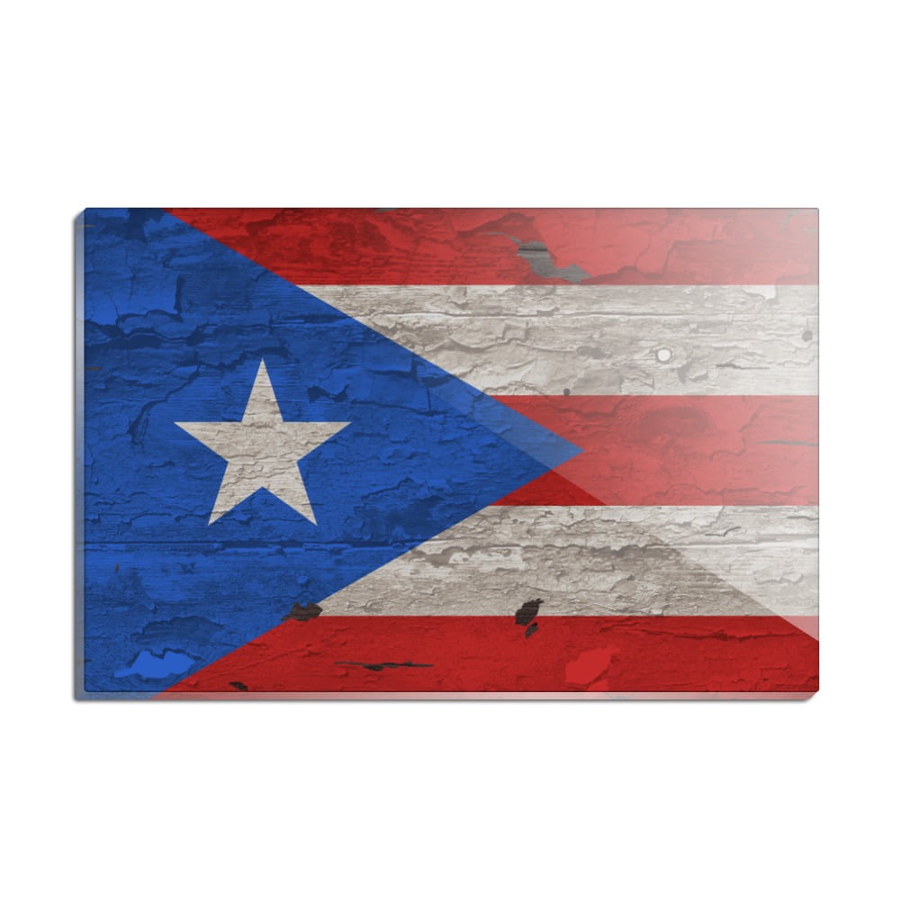 Rustic Distressed Puerto Rico Flag Wood Look Rectangle Acrylic Fridge ...