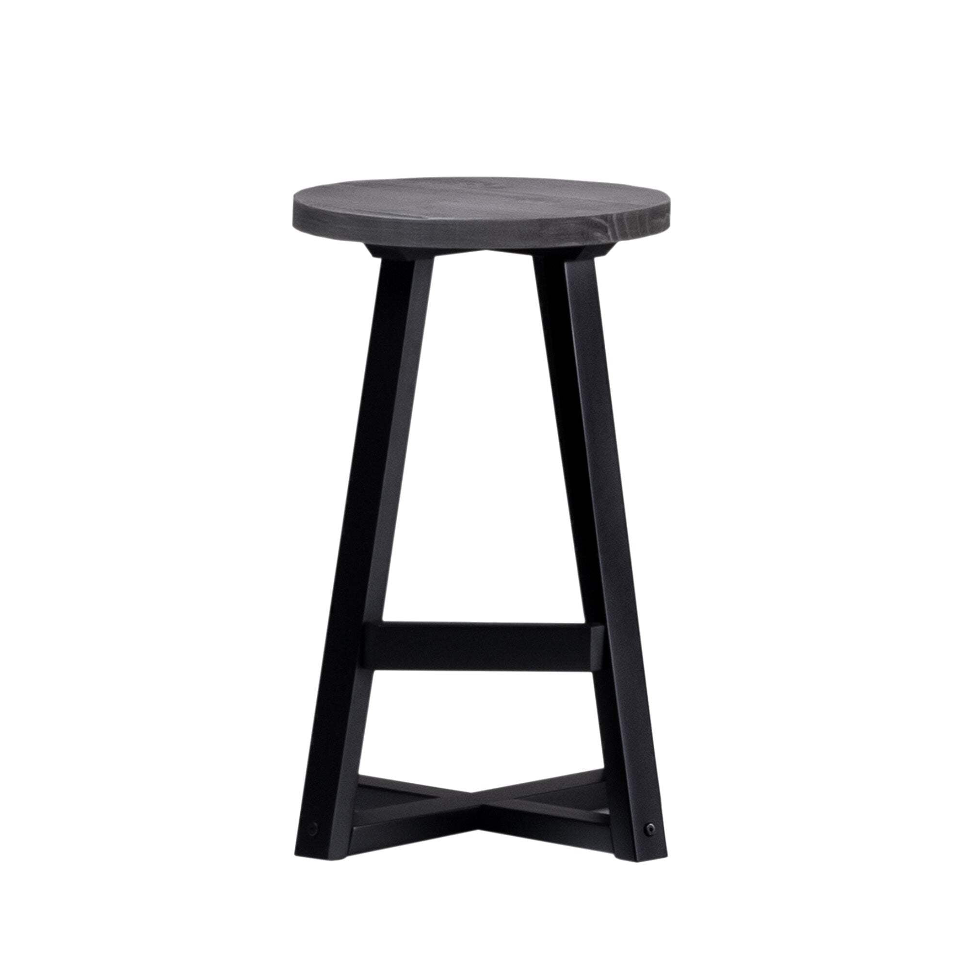 Rustic Distressed Solid Wood Round Dining Stool Grey Gray Pine Pine ...