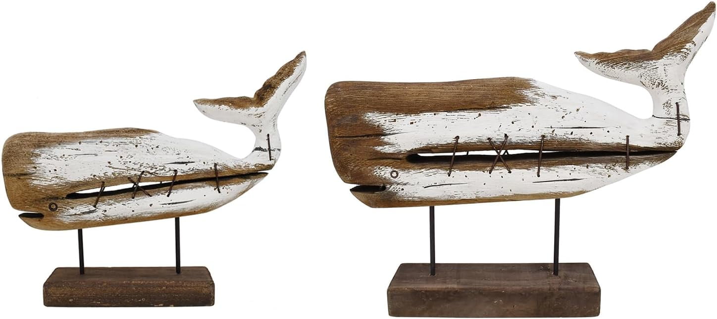 Rustic Distressed Wood & Metal Whale Figurine, Nautical Hand Carved ...