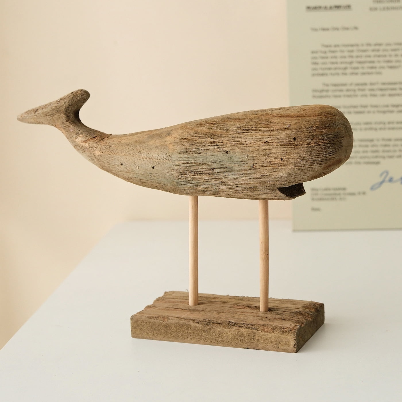Rustic Distressed Wood & Metal Whale Figurine, Nautical Hand Carved ...