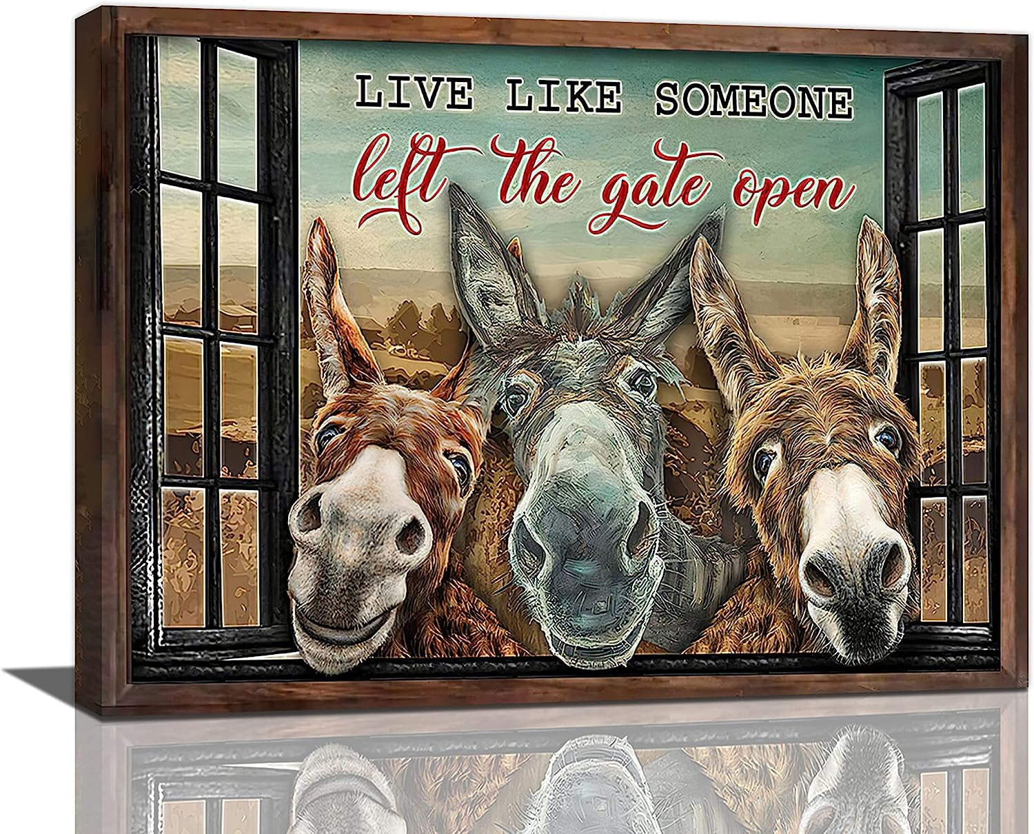 Rustic Donkey Wall Art Donkey Window Wall Decor Country Animal Canvas Painting Farmhouse Live ...