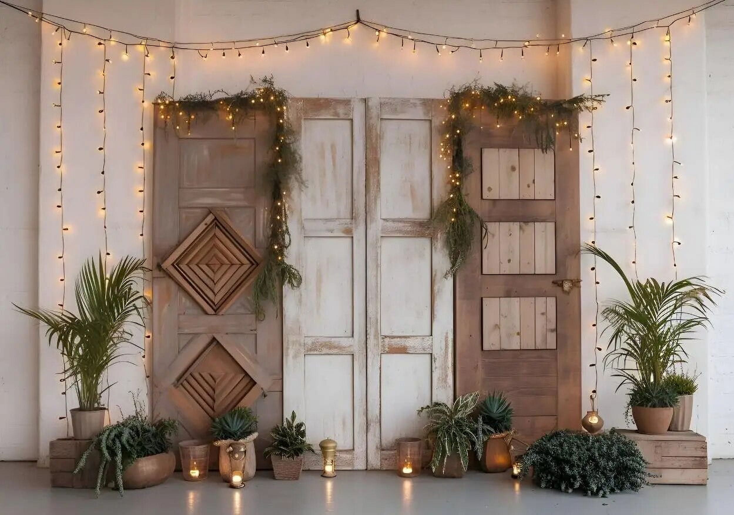 Rustic Door Wall Backdrop Fairy Lights Maternity Family Wedding ...