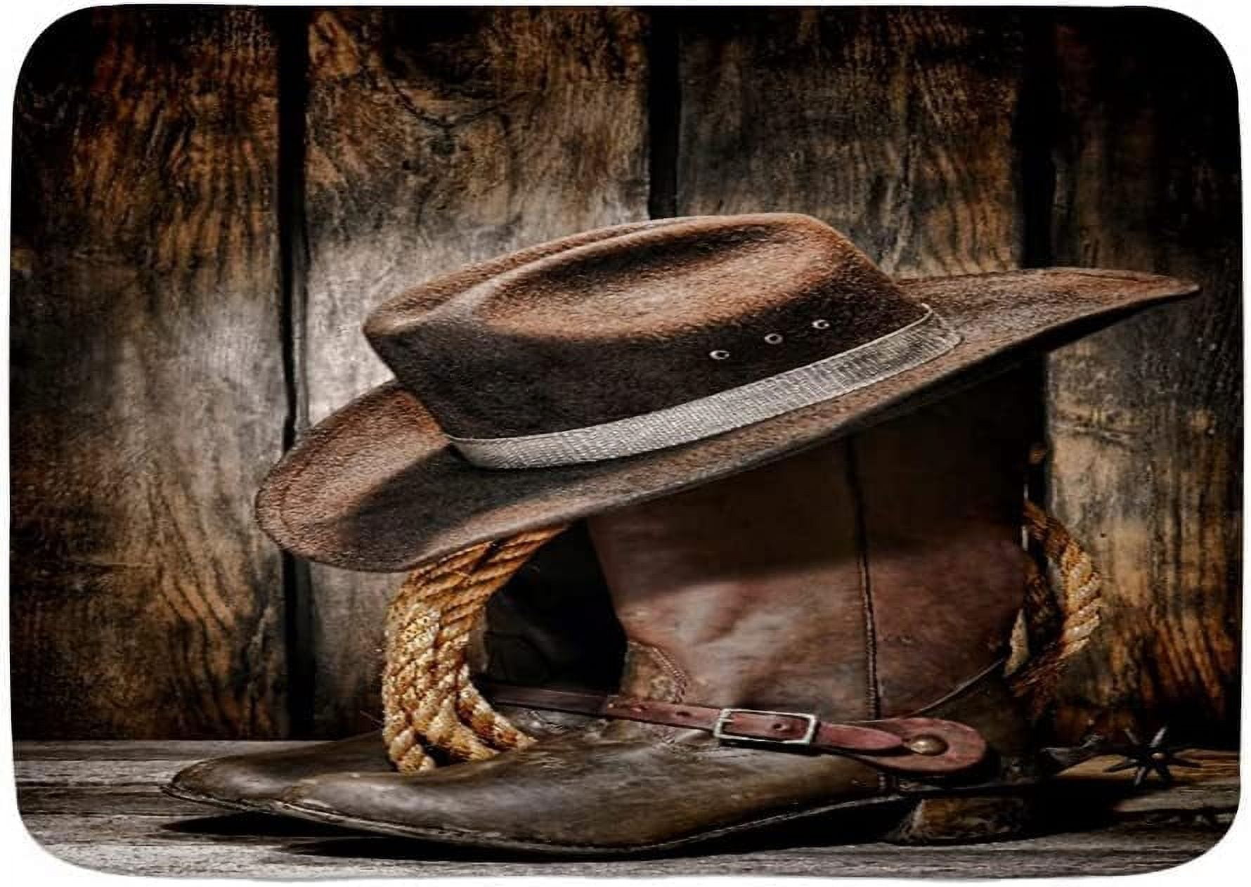 Rustic Doormat Indoor Entrance Western Boots Cool Cowboy Hat Lasso Bath ...