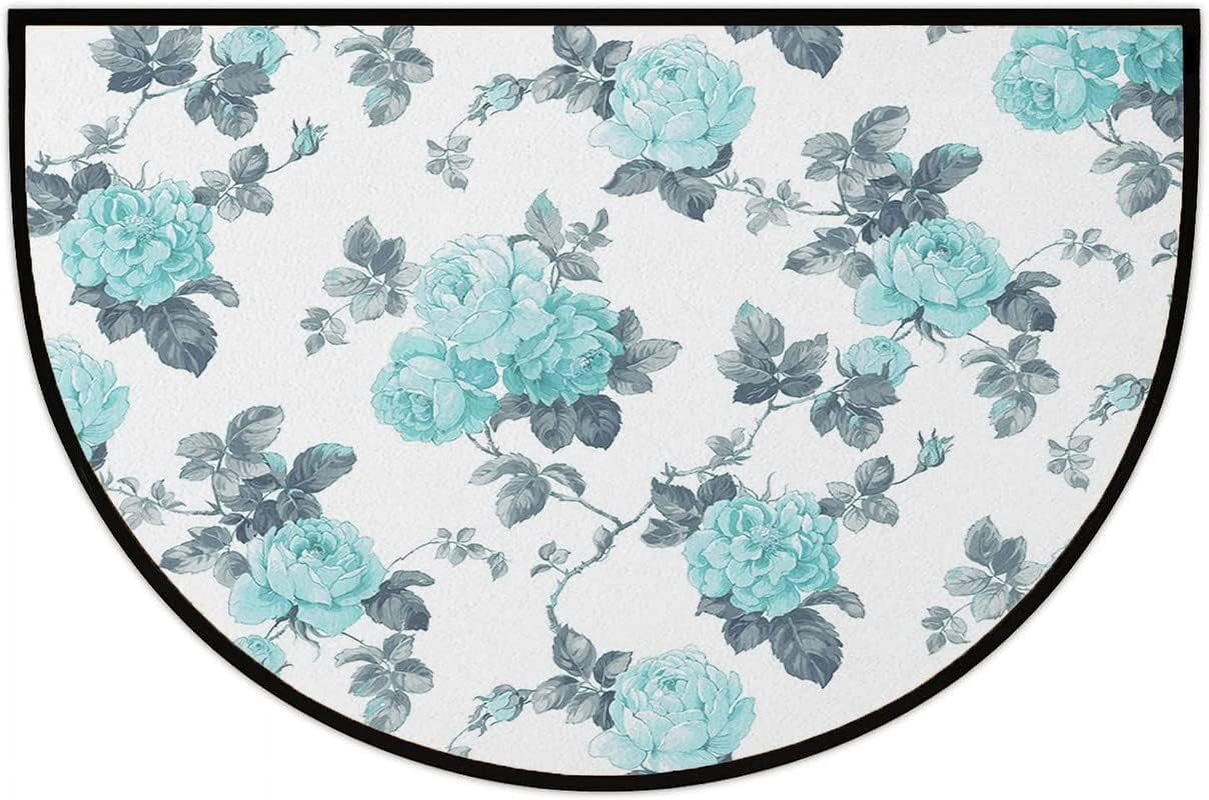 Rustic Doormat Outdoor Entrance Half Round Flowers Door Mat Semi ...