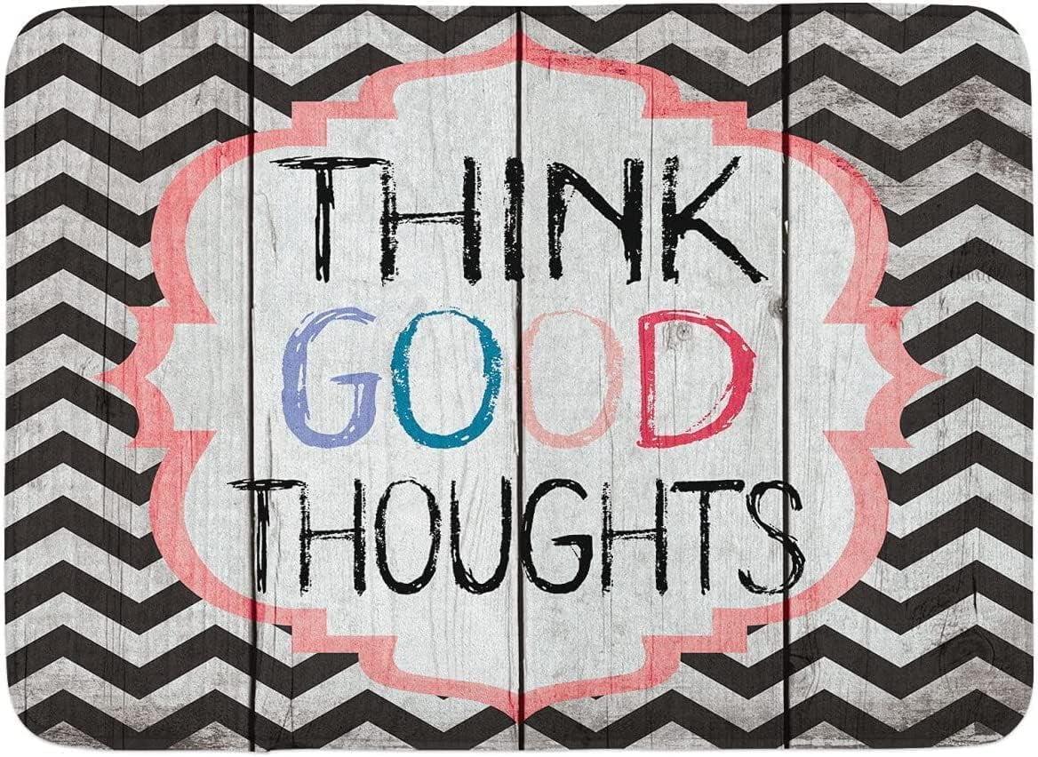 Rustic Doormat Saying Bath Mat Think Thoughts Message with Rainbow ...