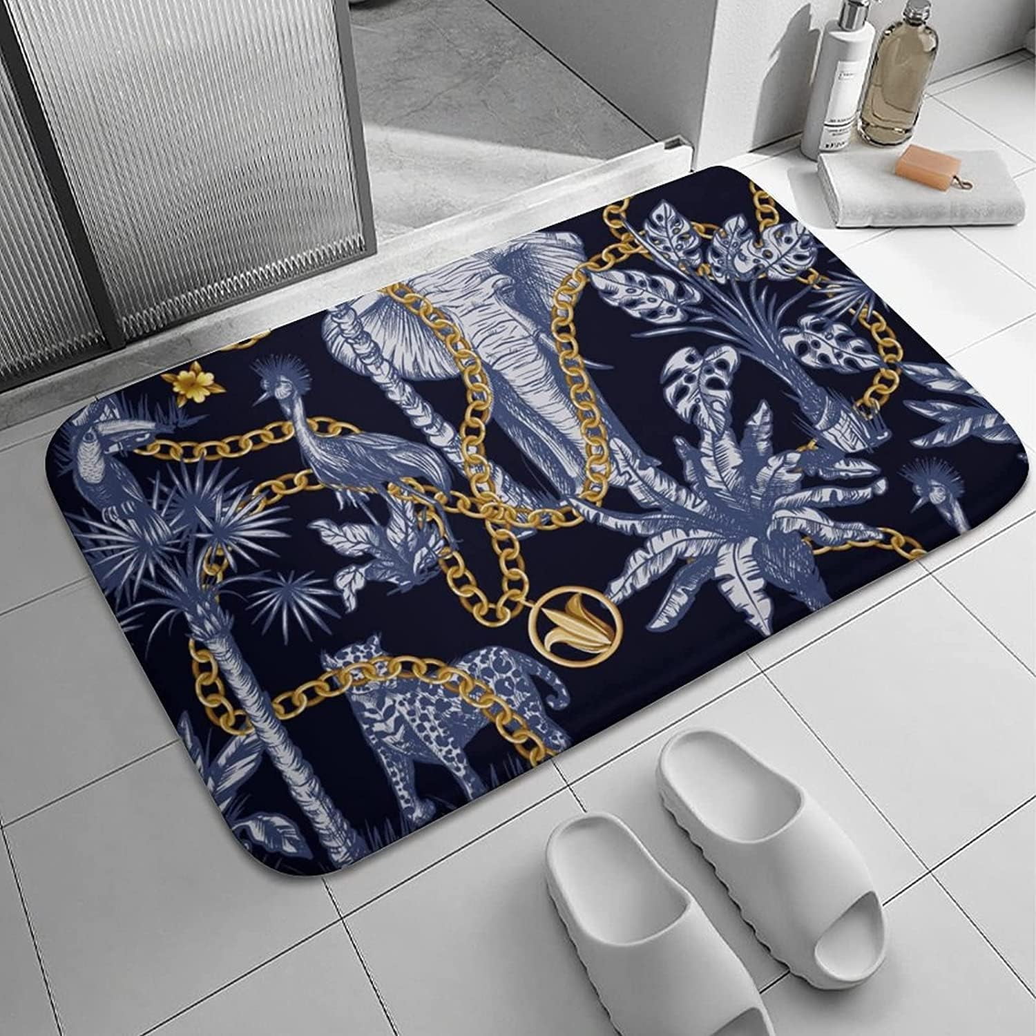 Rustic Doormat Tropical Animals Elephant Chain Trees Bath Rugs ...