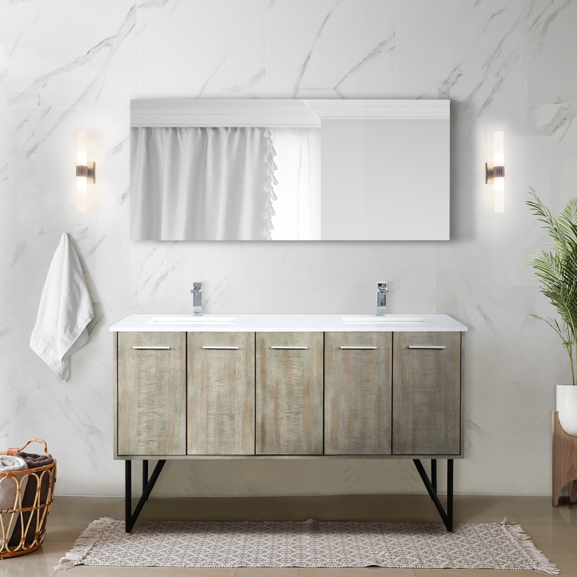 Rustic Double Bath Vanity 60 In. W X 20 D, Cultured Marble Countertop ...