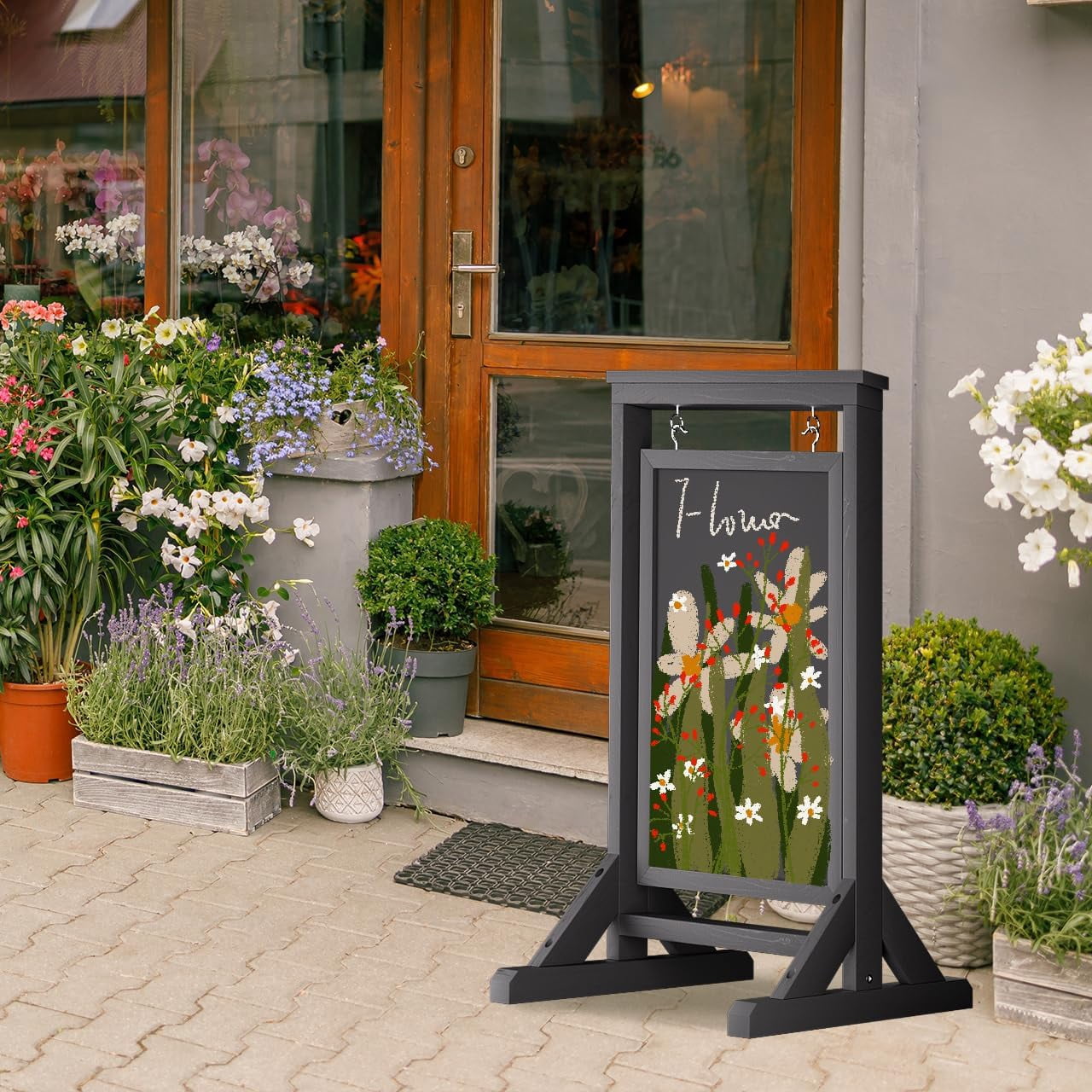 Rustic Double Sided Swinging Chalkboard Sign, Wooden Sidewalk Sign 33 ...