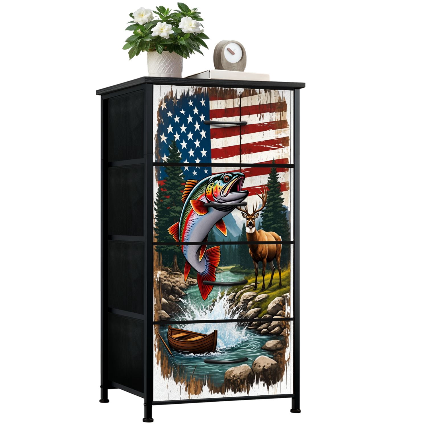 Rustic Dresser for Bedroom with 4 Storage Drawers American Flag ...