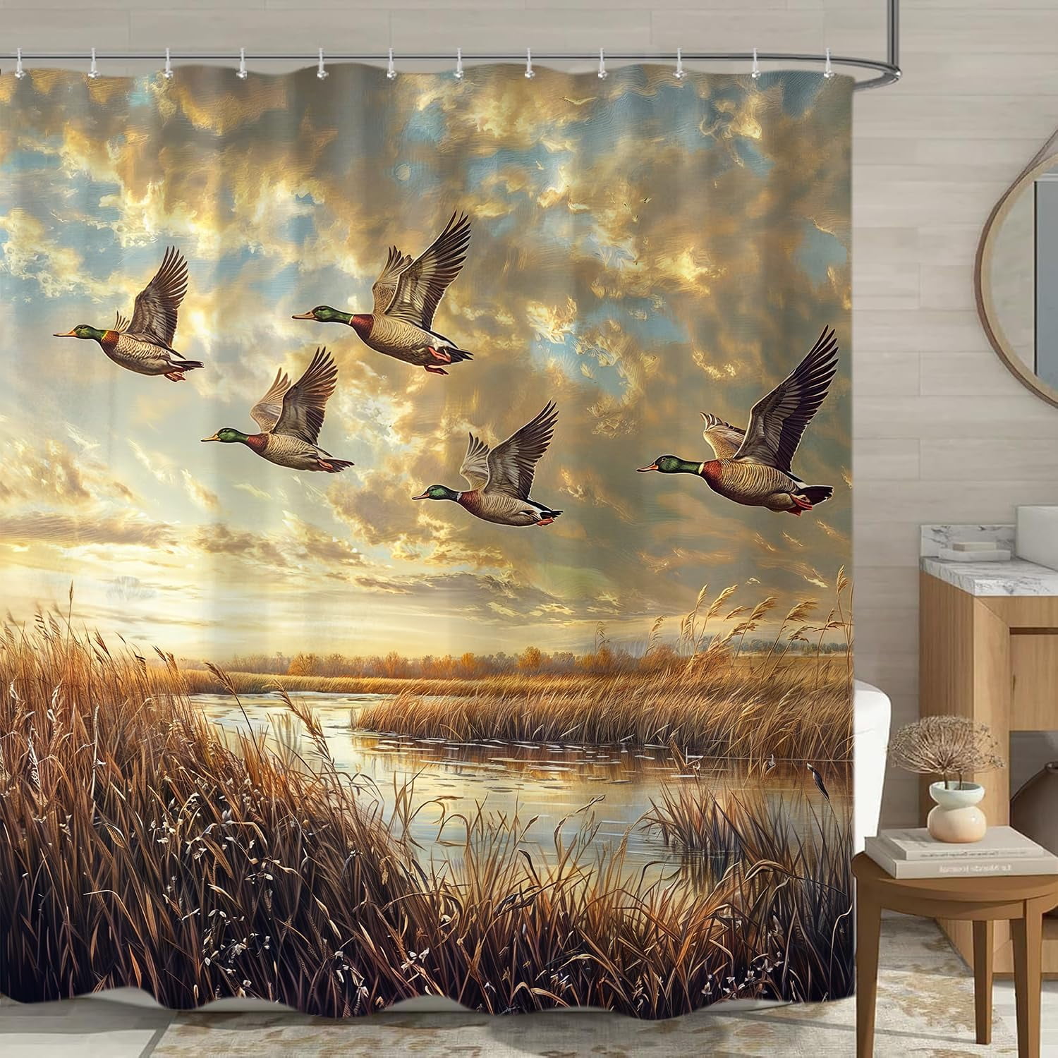 Rustic Duck Shower Curtain, Fall Camo Wildlife Ducks Camouflage Country ...