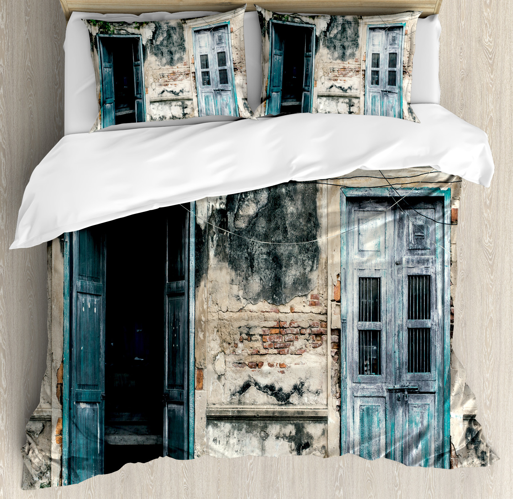 Rustic Duvet Cover Set, Doors of Old Rock House French Frame Details in ...