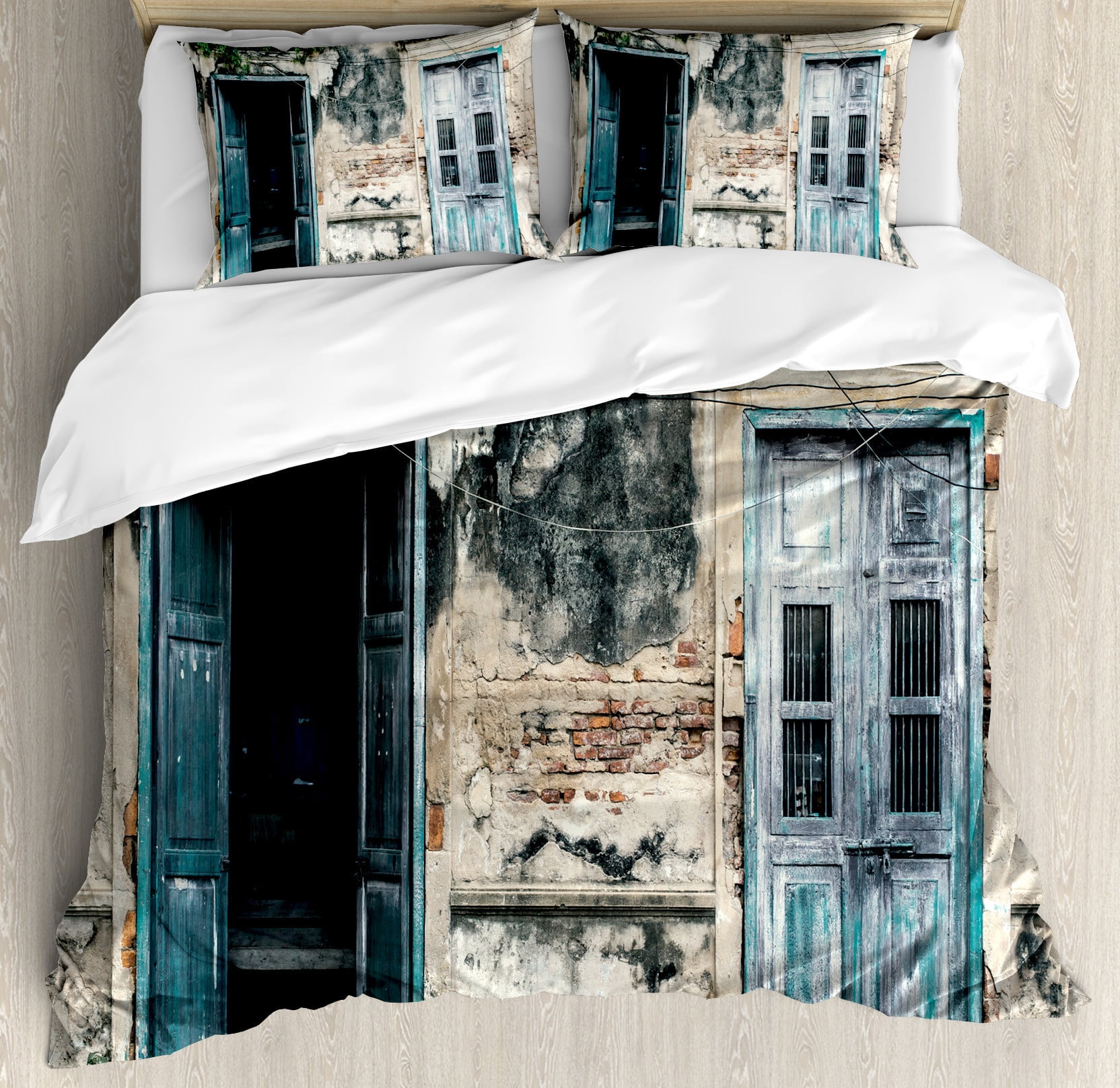 Rustic Duvet Cover Set, Doors of Old Rock House French Frame Details in ...