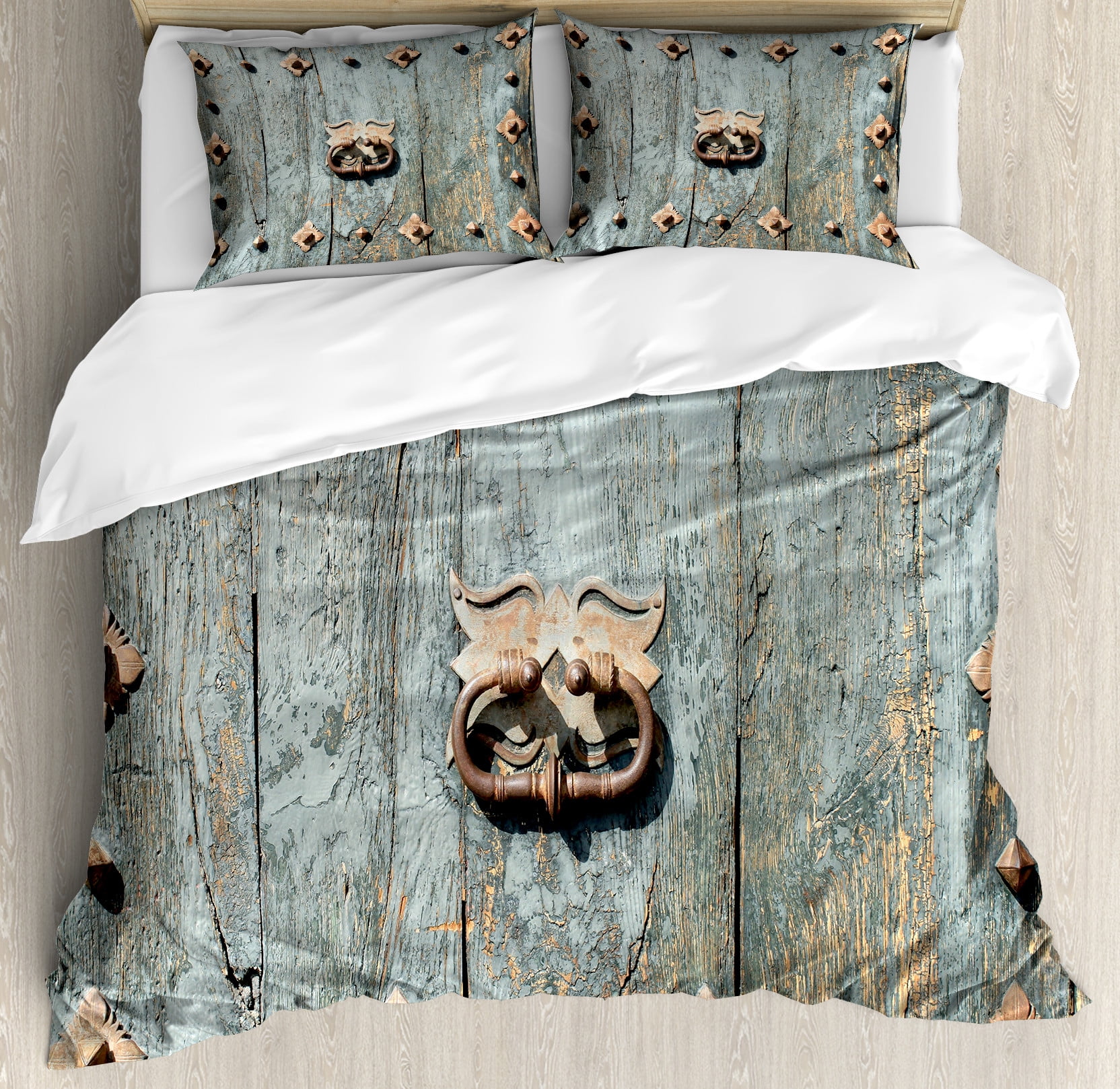 Rustic Duvet Cover Set, European with Rusty Old Door Knocker Gothic ...