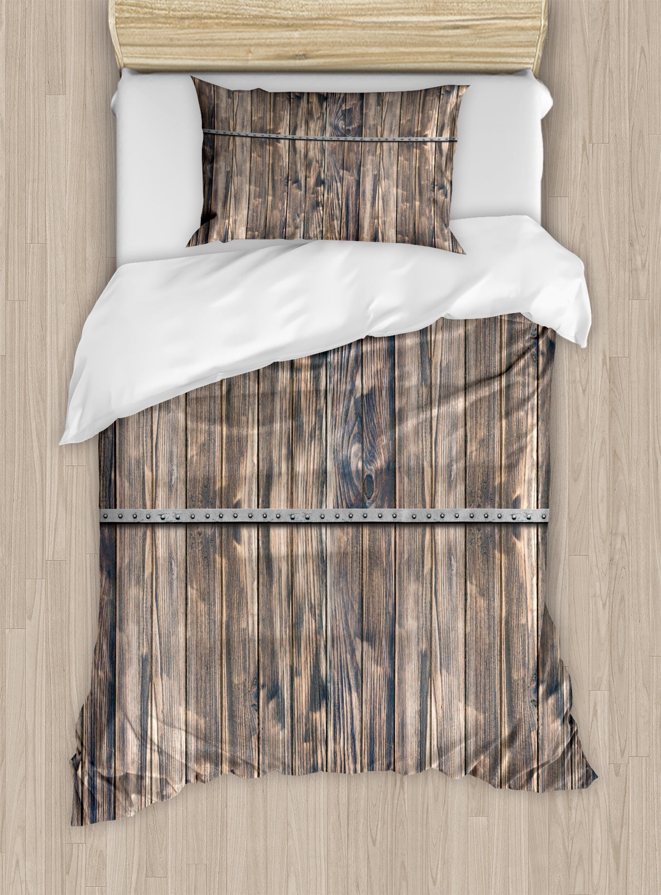 Rustic Duvet Cover Set, Image of Wooden Planks with Screws and Nails ...