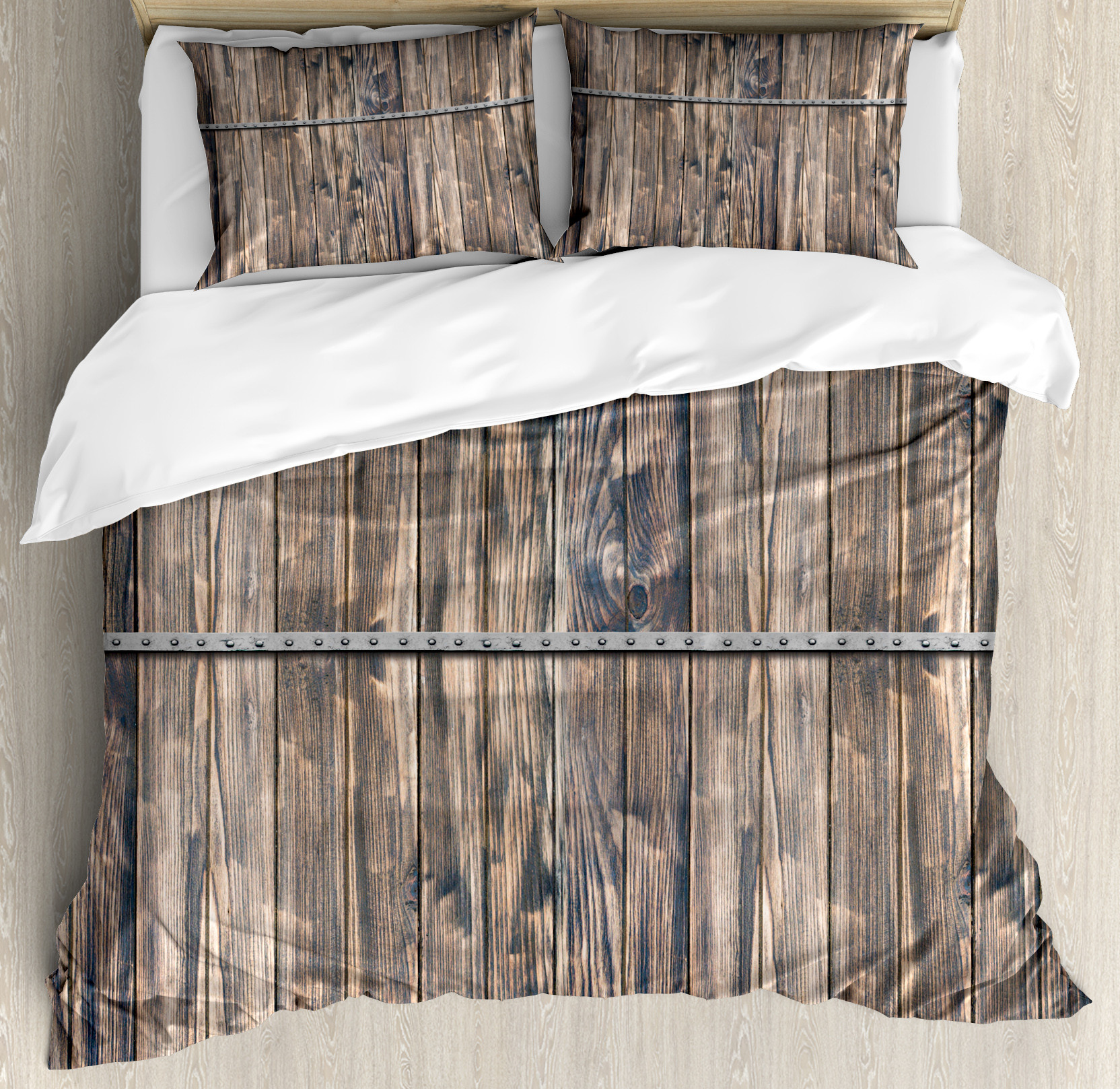 Rustic Duvet Cover Set, Image of Wooden Planks with Screws and Nails ...