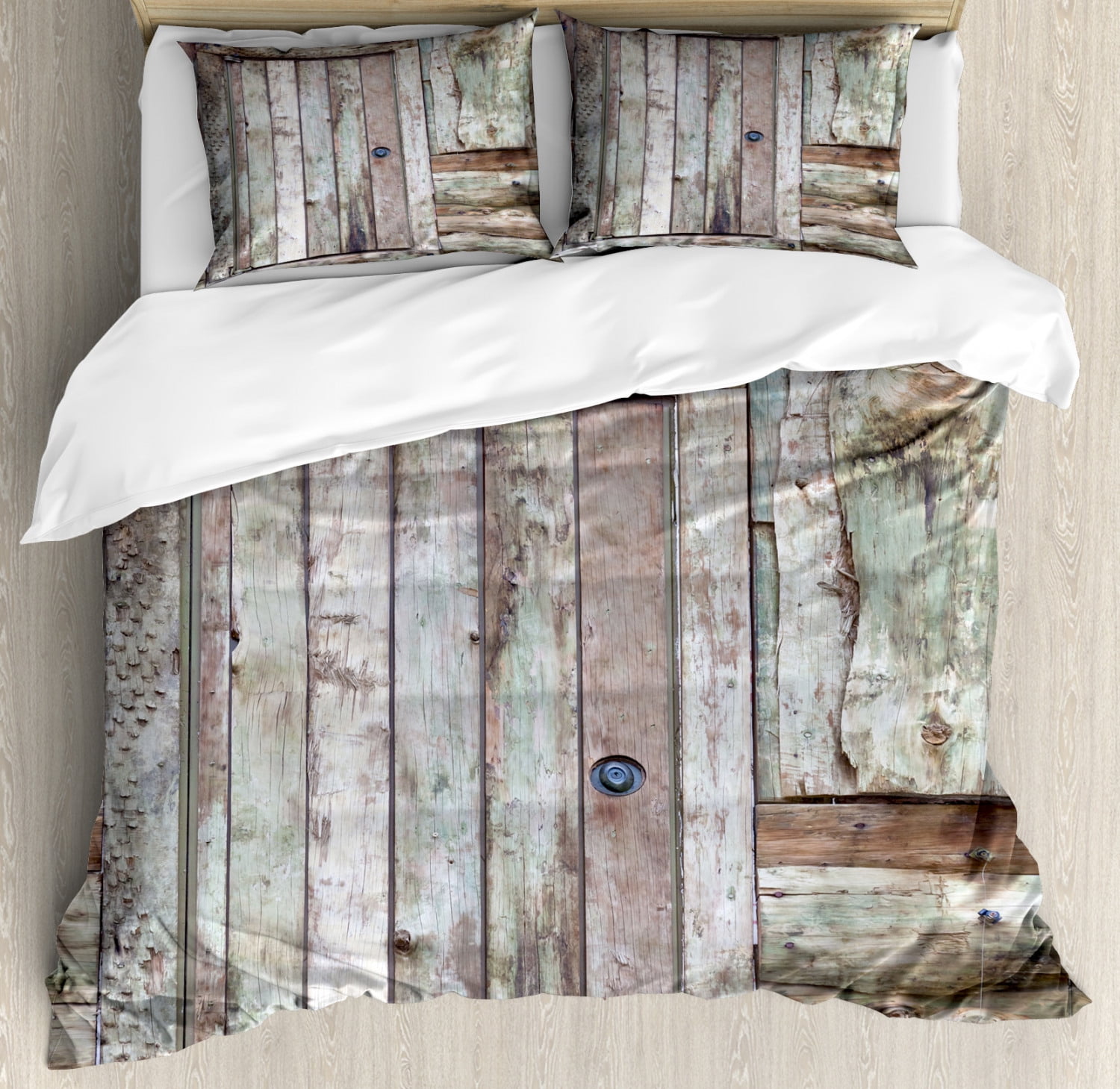 Rustic Duvet Cover Set King Size, Old Rustic Barn Door Cottage Country ...