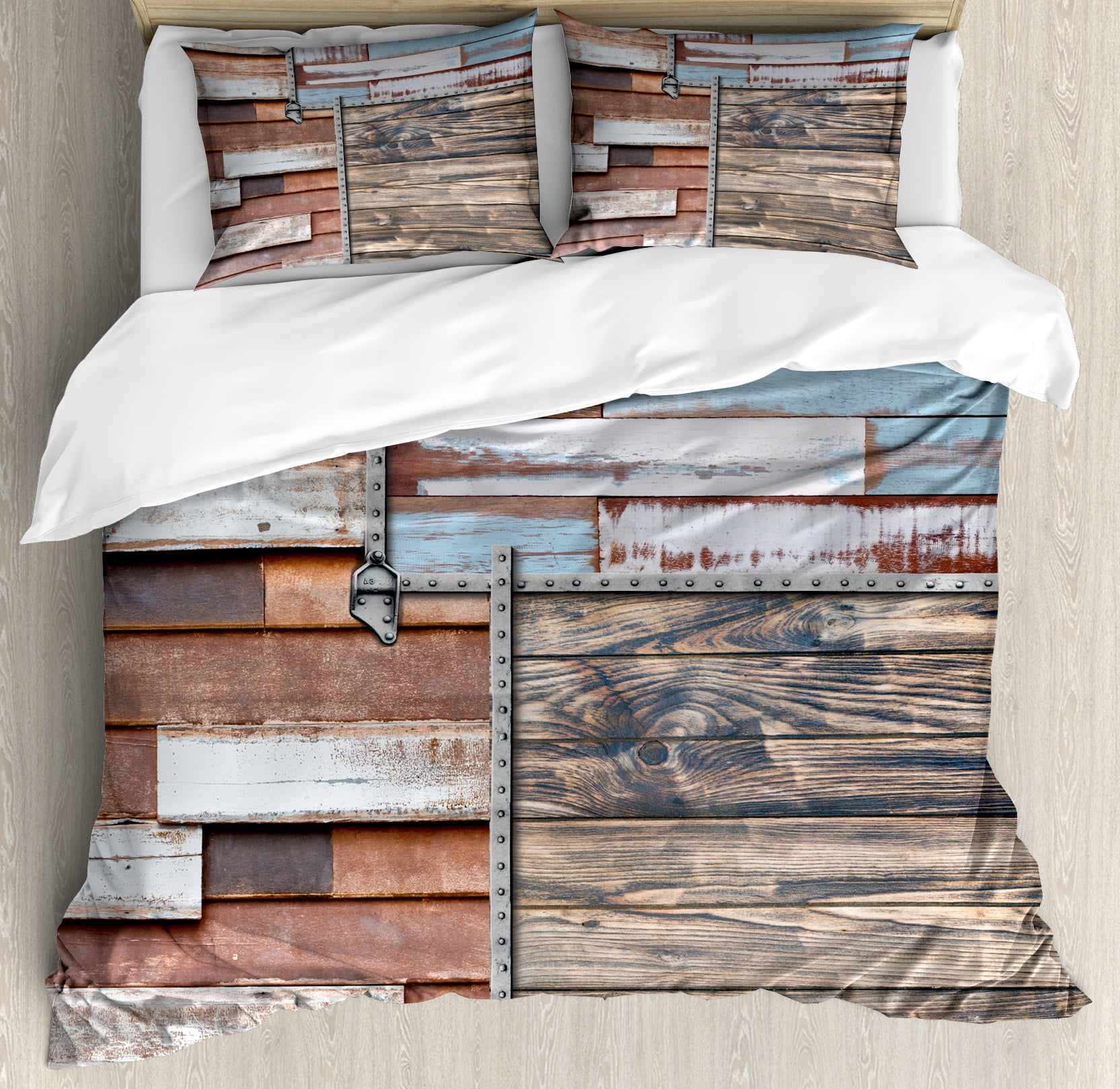 Rustic Duvet Cover Set, Modern and Farm Themed Old Wooden Detailed ...