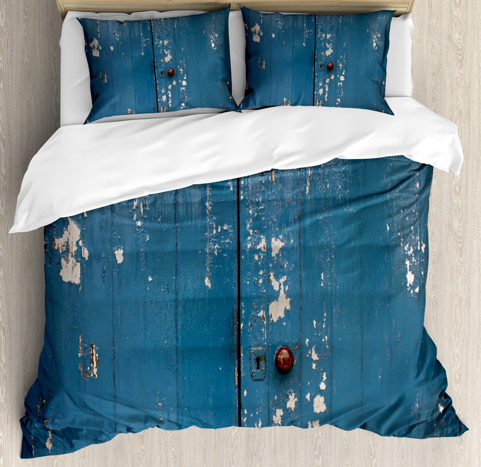 Rustic Duvet Cover Set, Old Weathered Distressed Worn Peeled Colored ...
