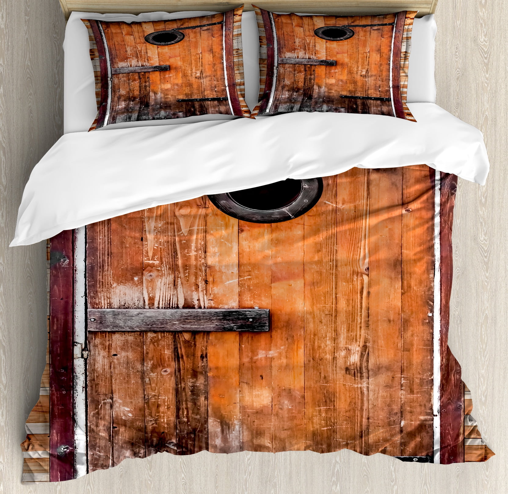 Rustic Duvet Cover Set, Photograph of Antique Knotted Pine Wood with ...