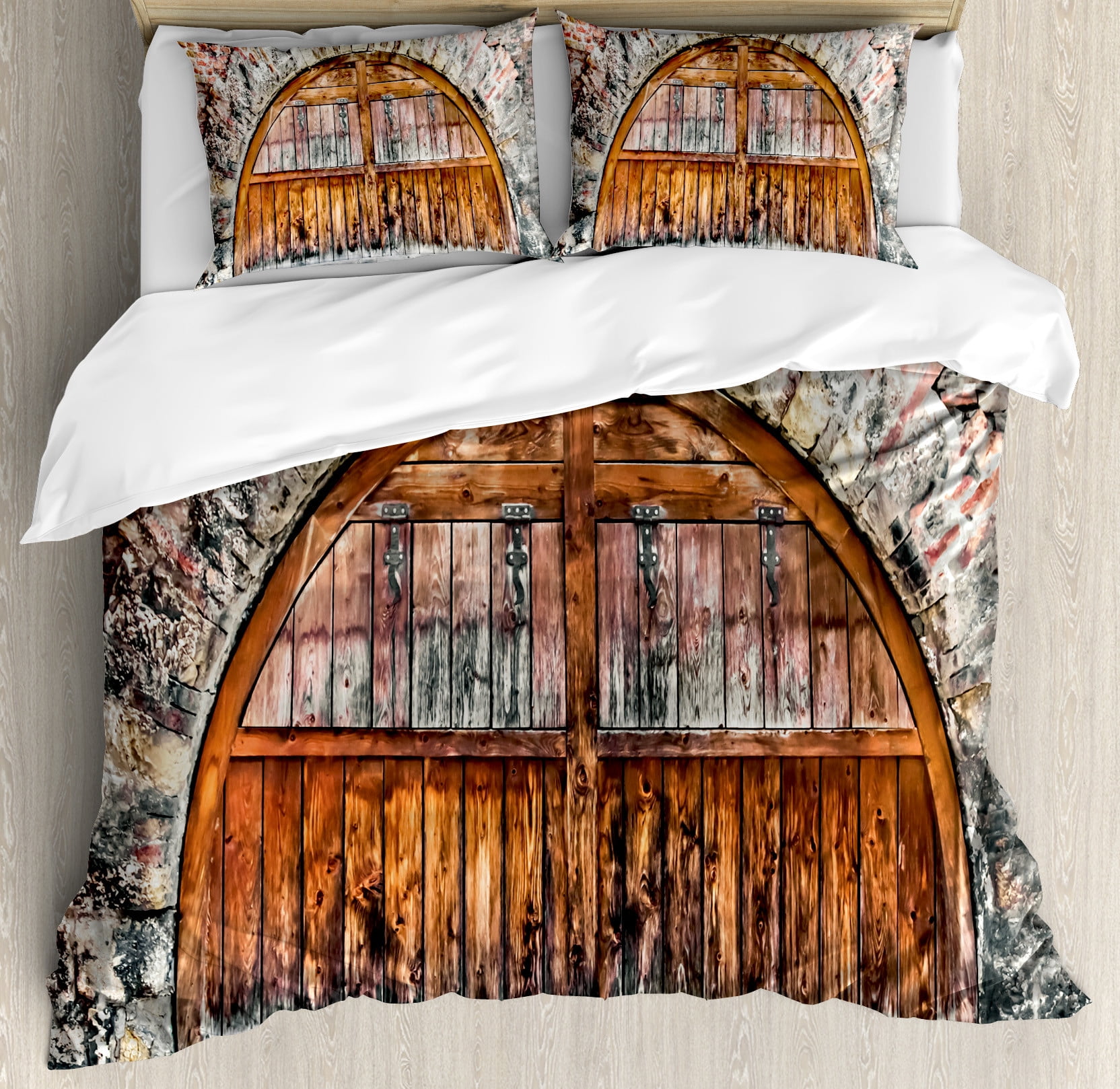Rustic Duvet Cover Set, Photograph of a Brick Stone Ramp Art with Oval ...