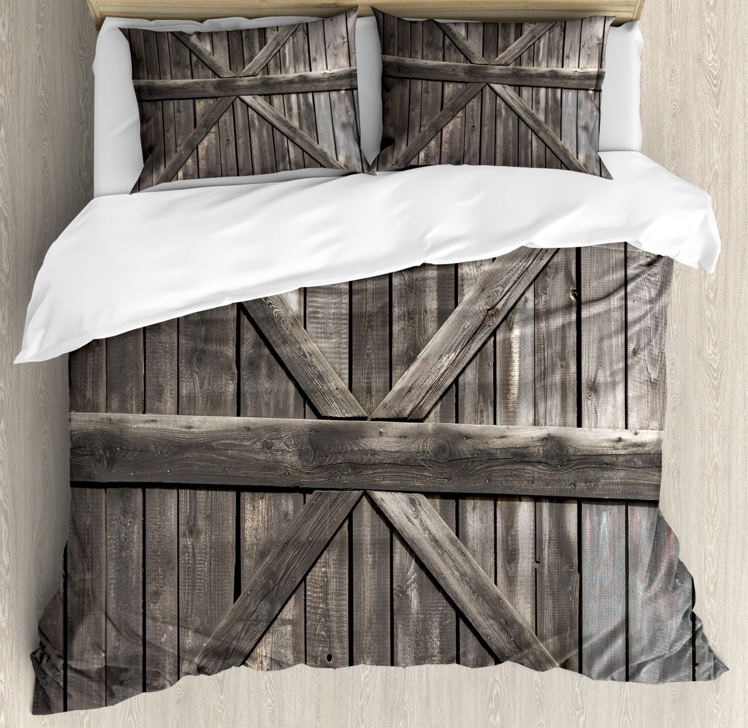 Rustic Duvet Cover Set Queen Size, Old Wooden Door with Planks Rustic ...