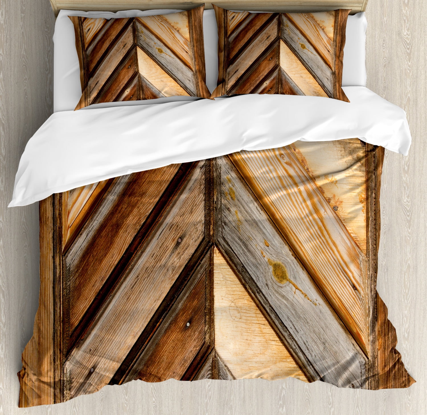 Rustic Duvet Cover Set Queen Size, Wooden Fence Figure Vintage and ...