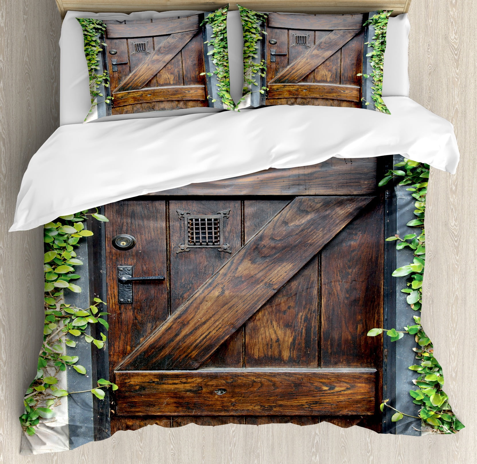 Rustic Duvet Cover Set, Small Spanish Style Dark Stained Wood Door ...