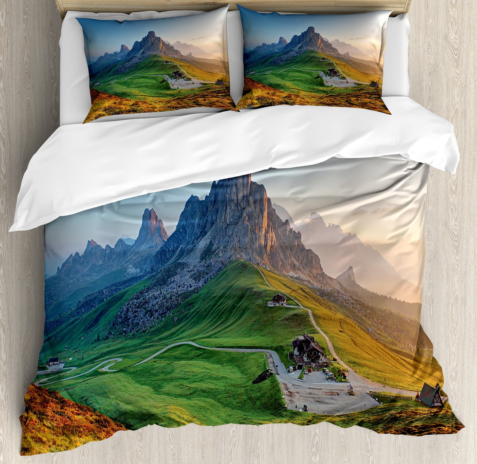 Rustic Duvet Cover Set, Sunrise at Dolomites Mountains Greenland ...