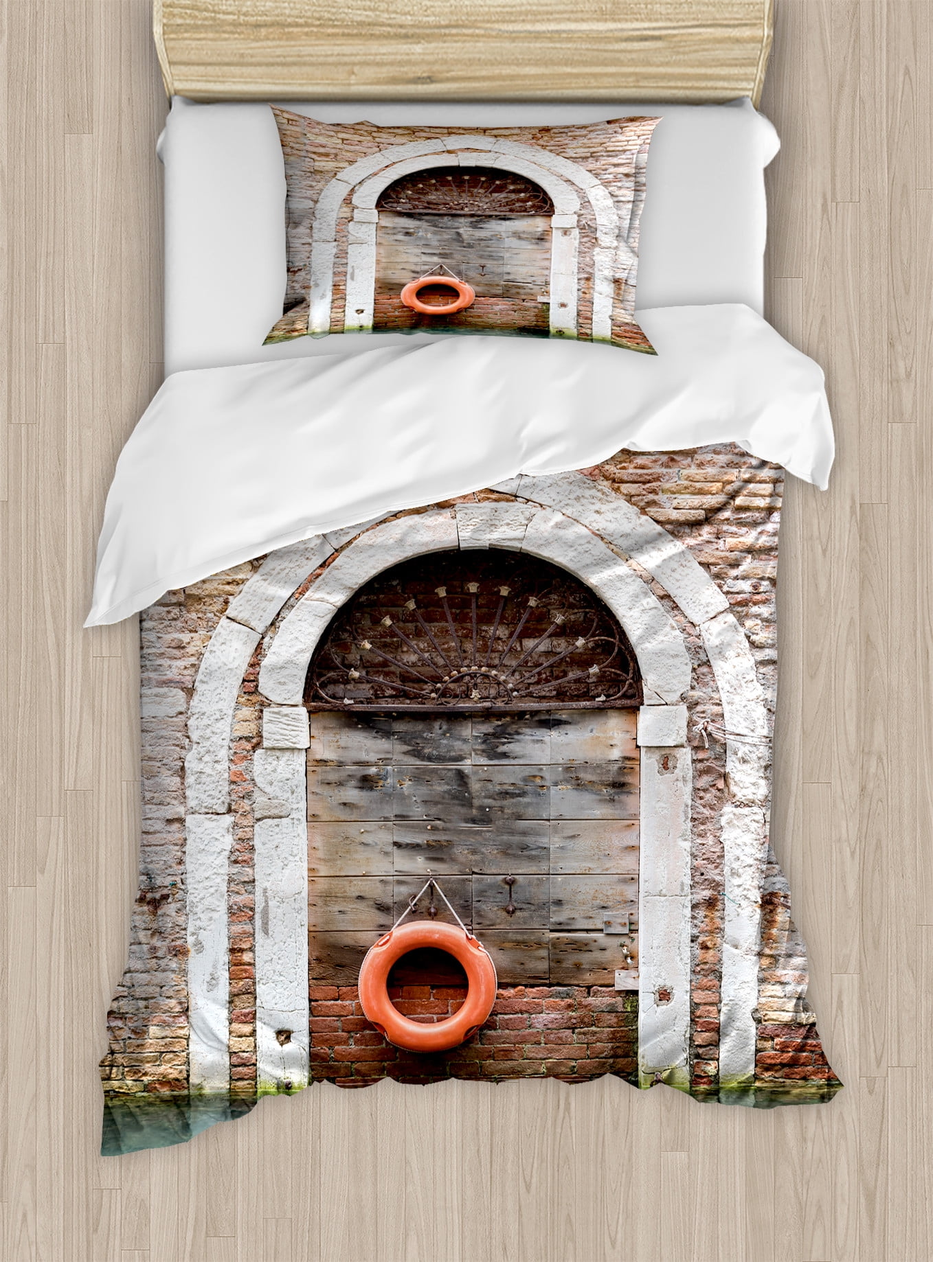 Rustic Duvet Cover Set, Timber Door with Life in Venice Italian ...