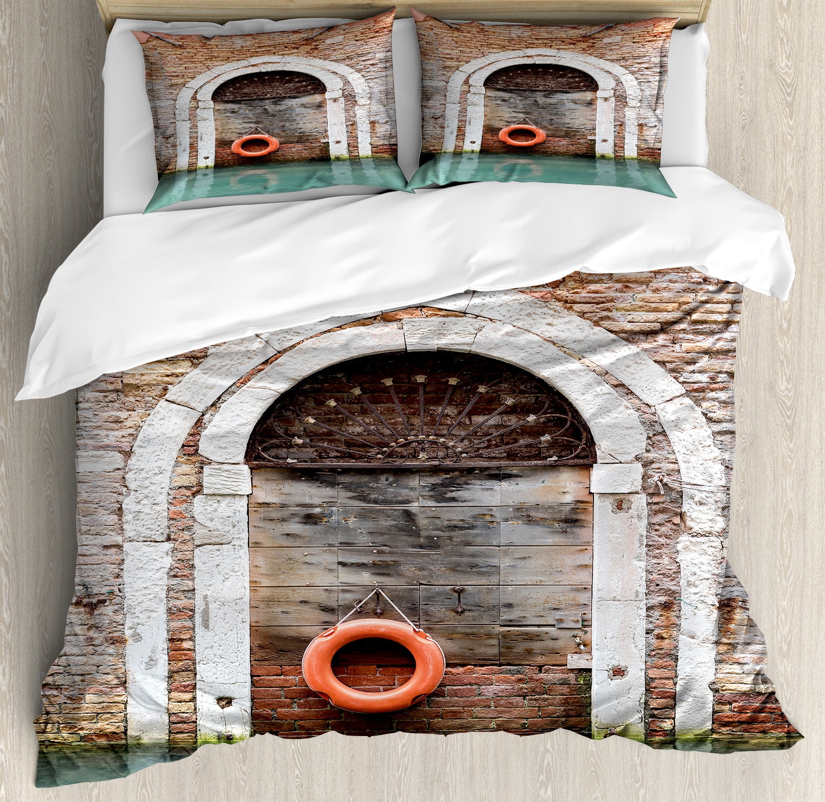 Rustic Duvet Cover Set, Timber Door with Life in Venice Italian ...