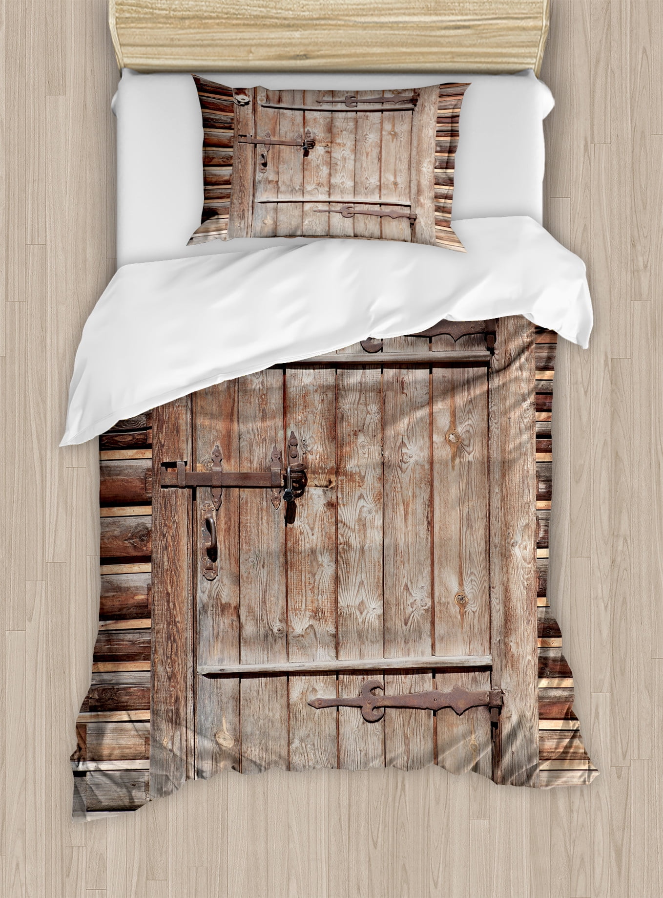 Rustic Duvet Cover Set, Timber Rustic Door in Wall of an Old Log House ...