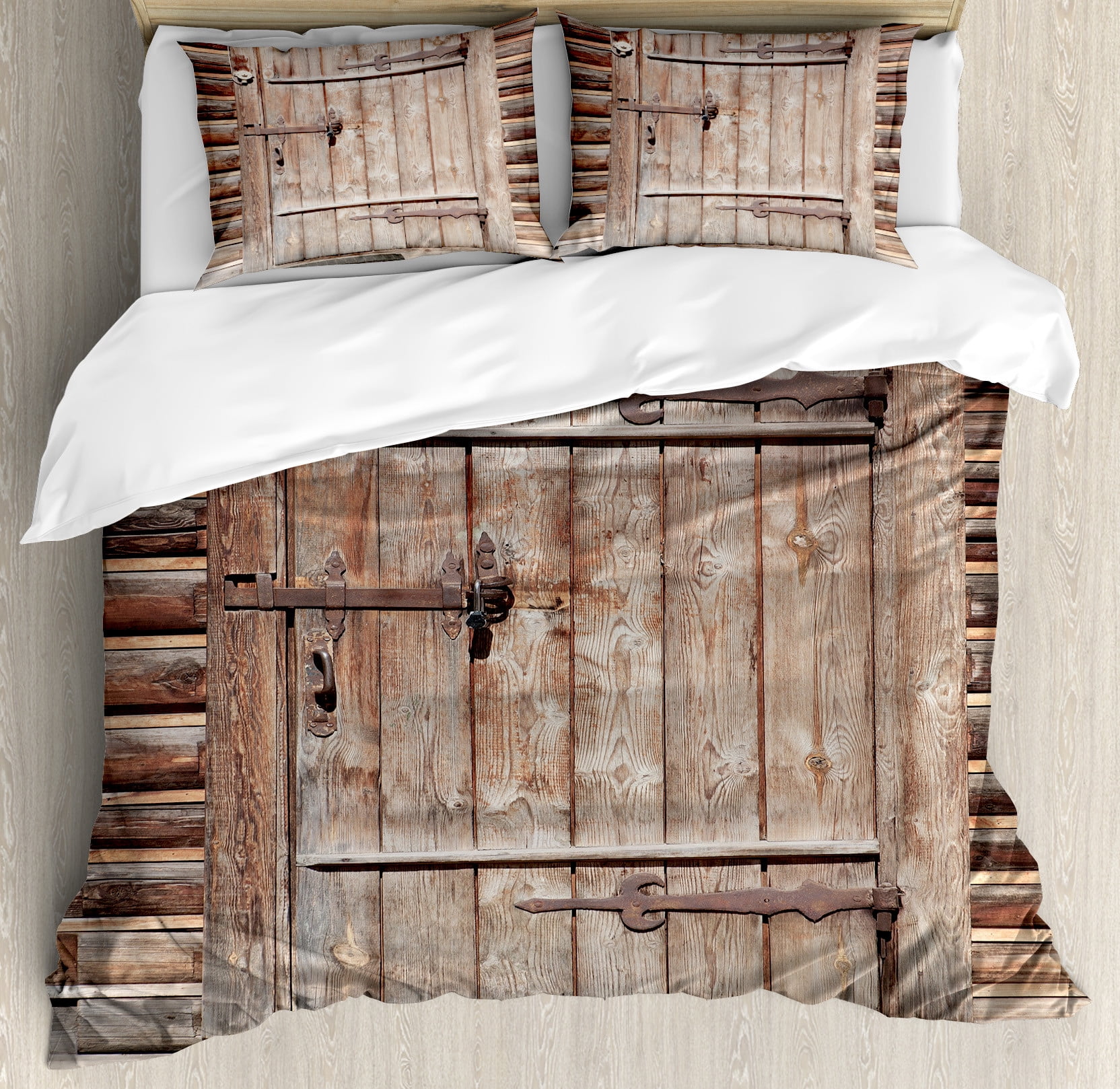 Rustic Duvet Cover Set, Timber Rustic Door in Wall of an Old Log House ...