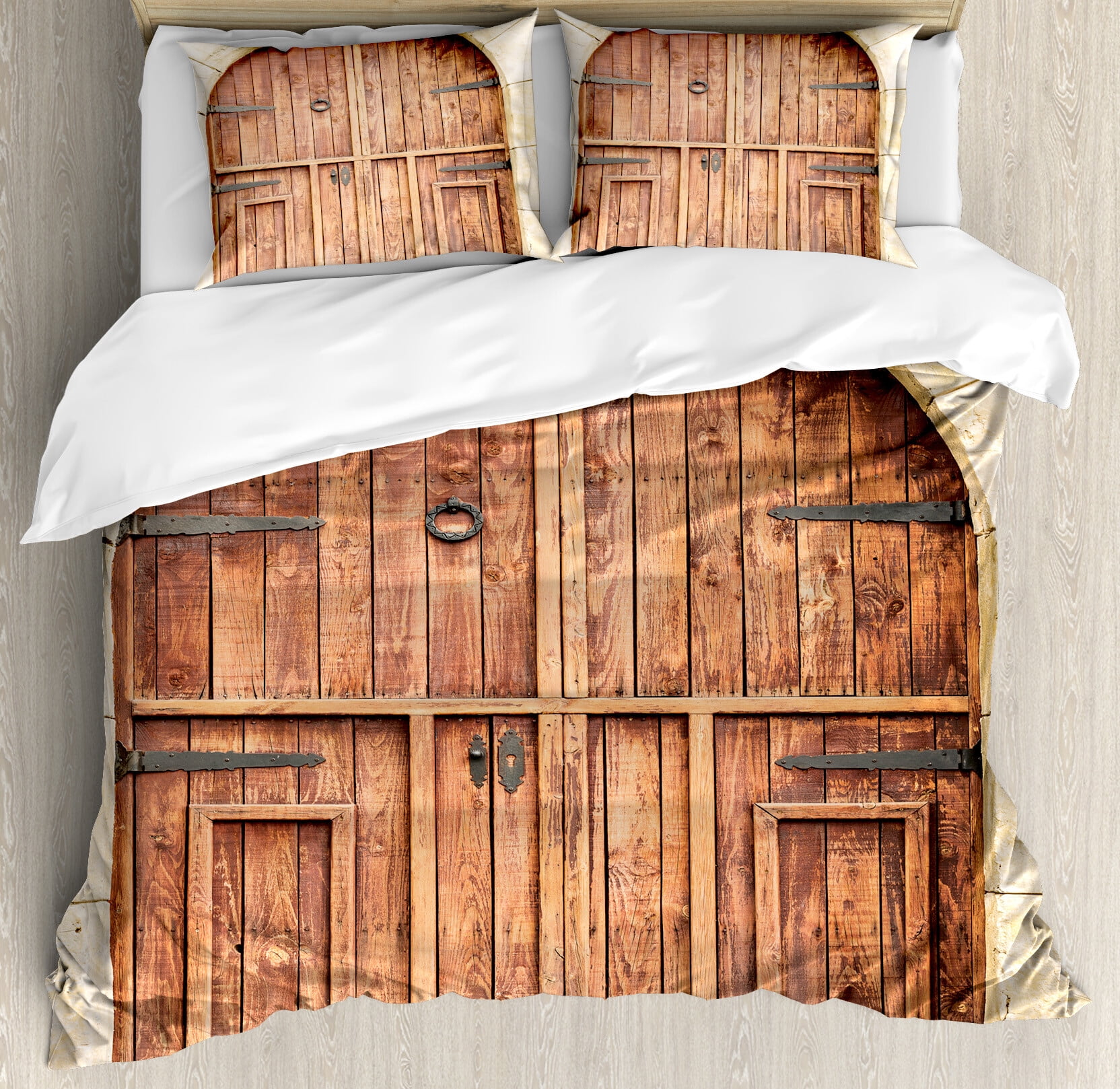 Rustic Duvet Cover Set, Traditional Oak Crafted Doorway on Stone Facade ...