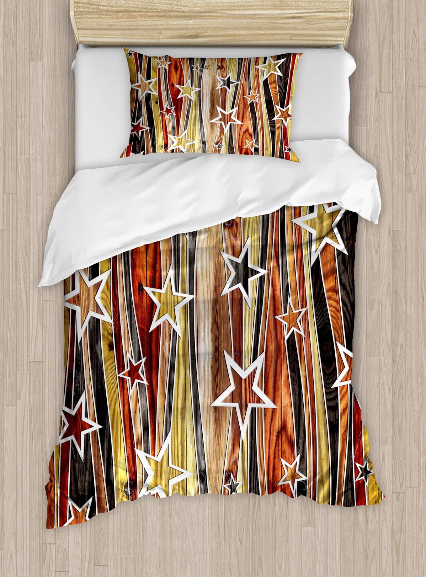 Rustic Duvet Cover Set, Vertical Wavy Stripes Oak Timber Wood Design ...