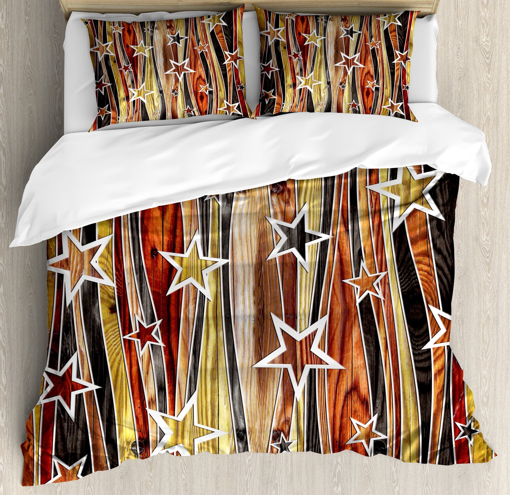 Rustic Duvet Cover Set, Vertical Wavy Stripes Oak Timber Wood Design ...