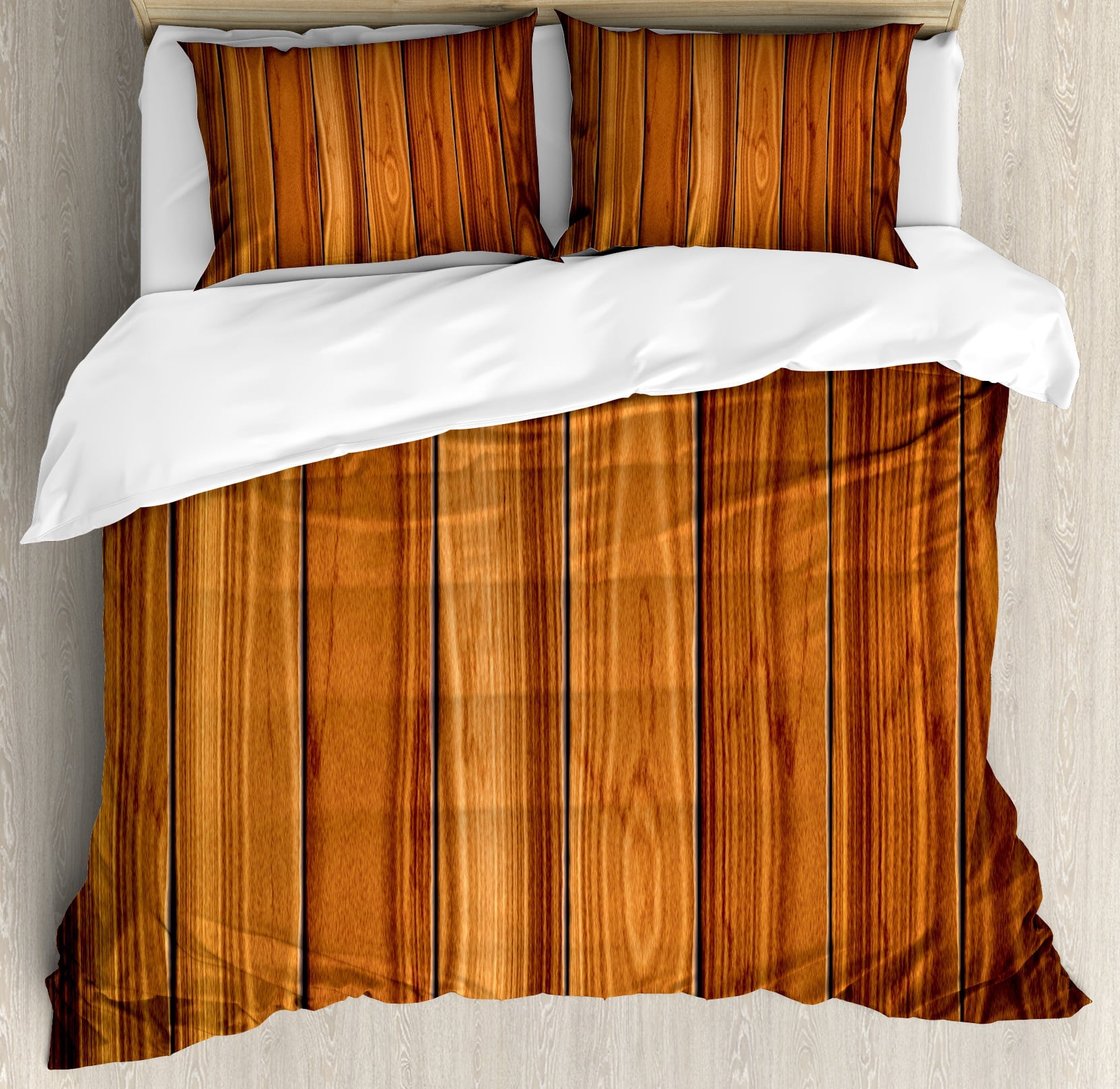 Rustic Duvet Cover Set, Vertical Wooden Planks Image Cottage Cabin Life ...