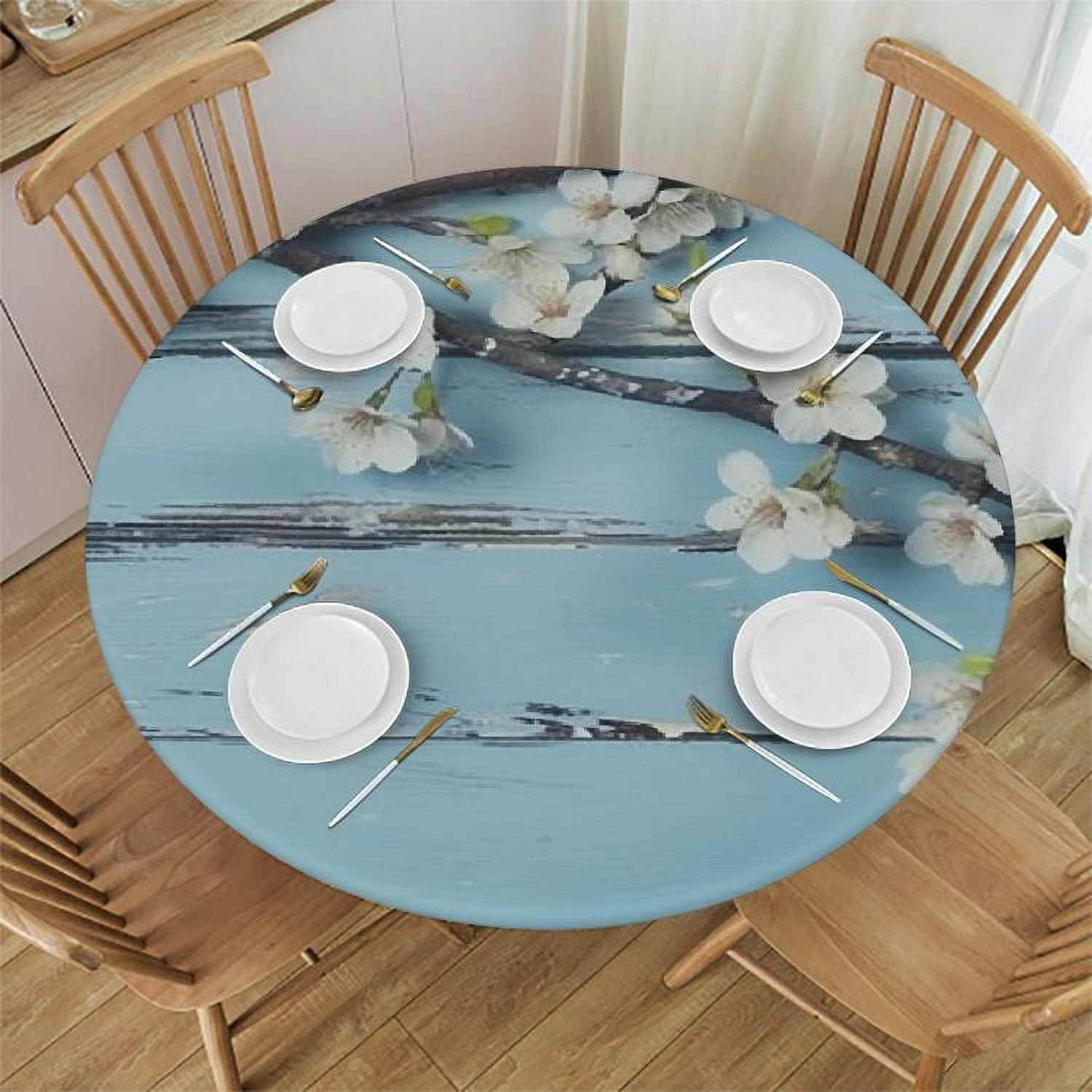 Rustic Elastic Edged Polyester Fitted Tablecolth -Spring Flowers ...