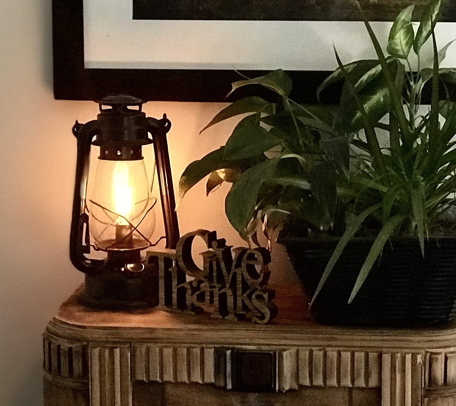 Rustic Electric Lantern Table with In-Line Dimmer and Vintage Edison ...