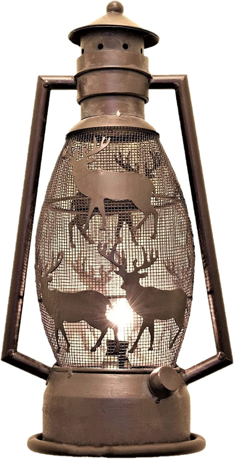 Rustic Electric Metal Deer Plug In Lantern Night Light Cabin Lodge ...