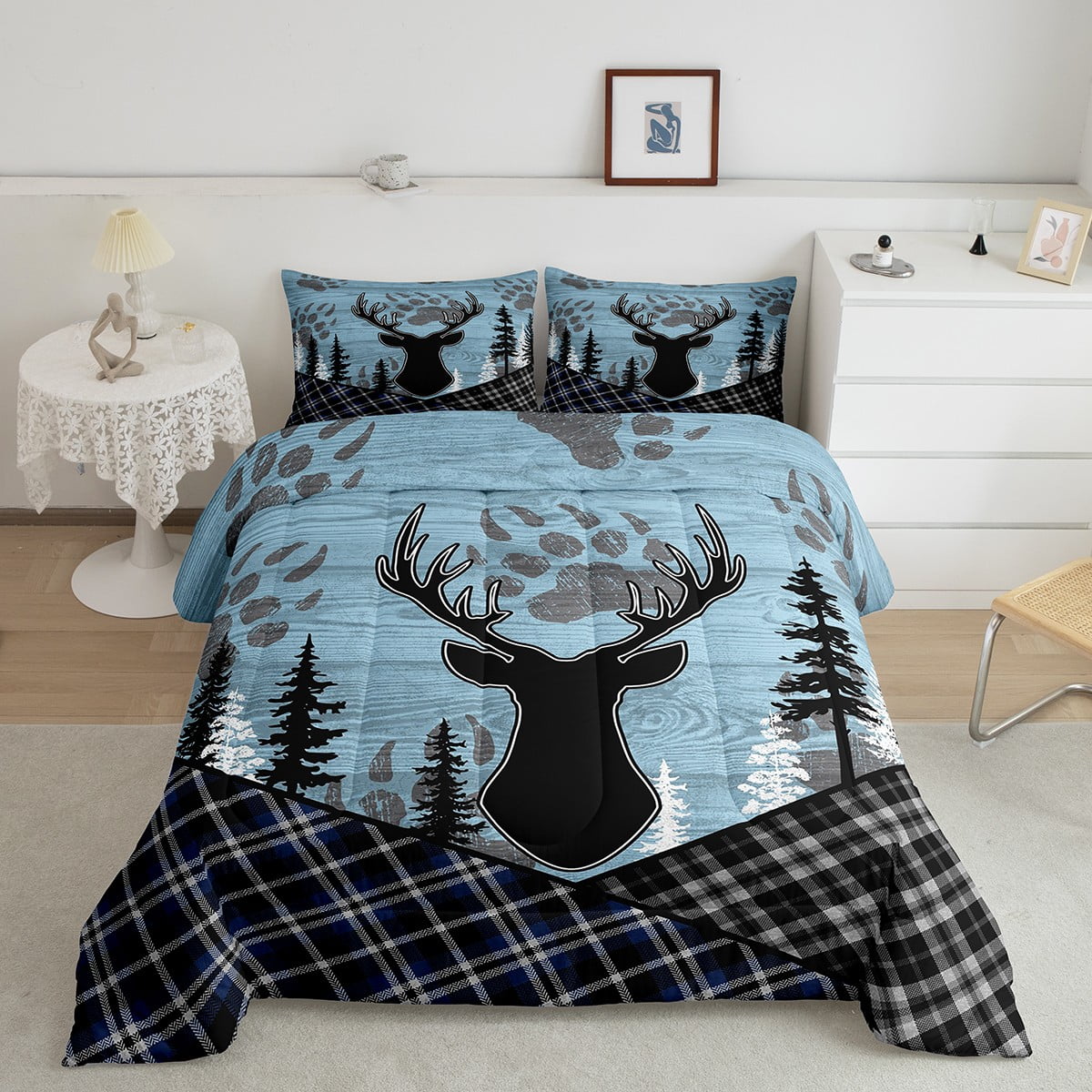 Rustic Elk Deer Quilt Woodland Animals Patchwork Comforter Set Queen ...