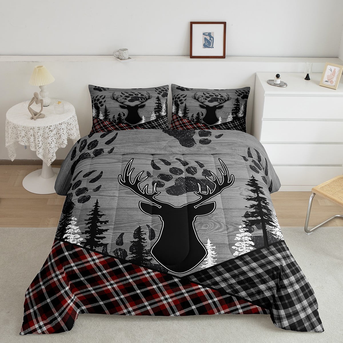 Rustic Elk Deer Quilt Woodland Animals Patchwork Comforter Set Queen ...