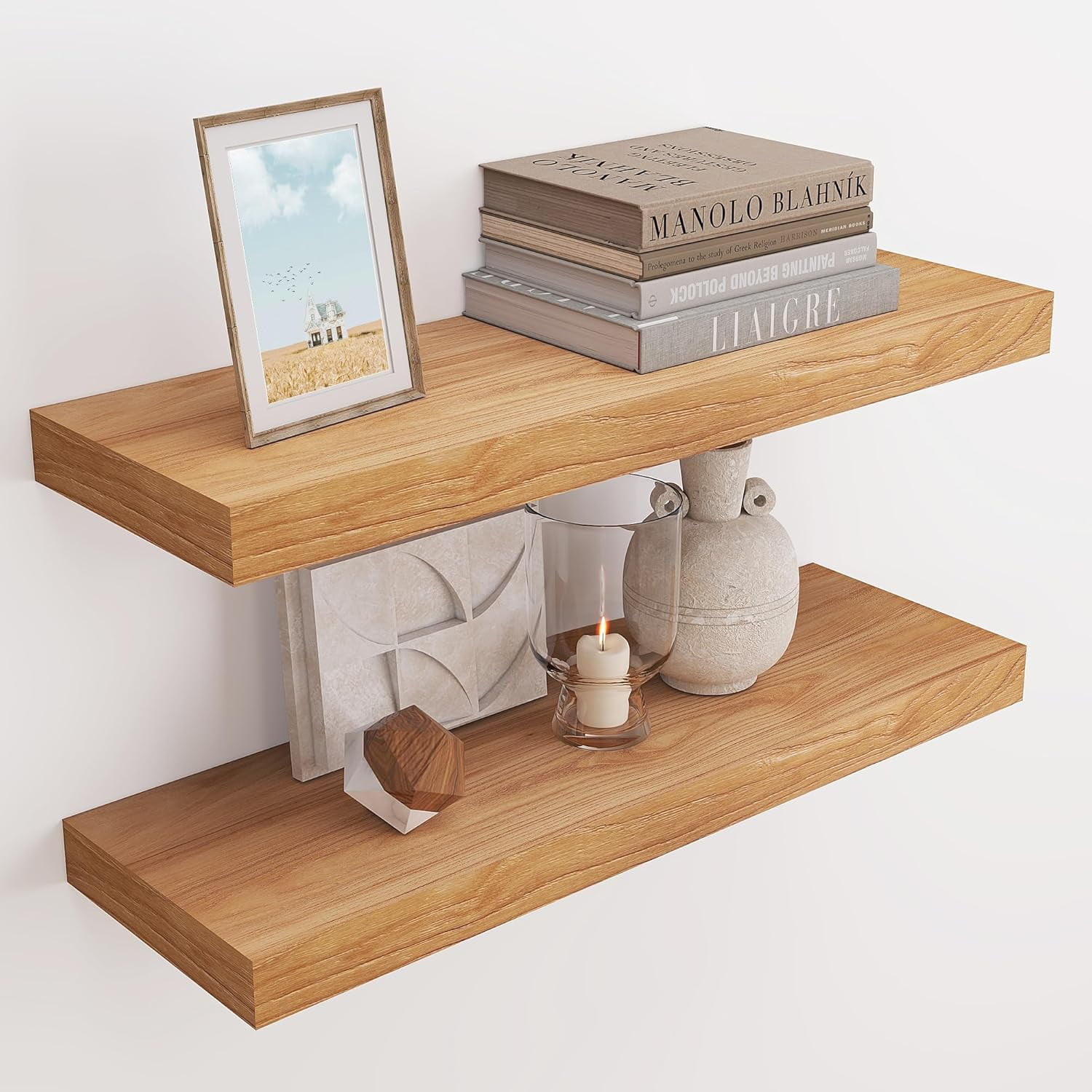 Rustic Elm Wood Floating Shelves, 8 Inch Deep Wall Shelves for Storage ...
