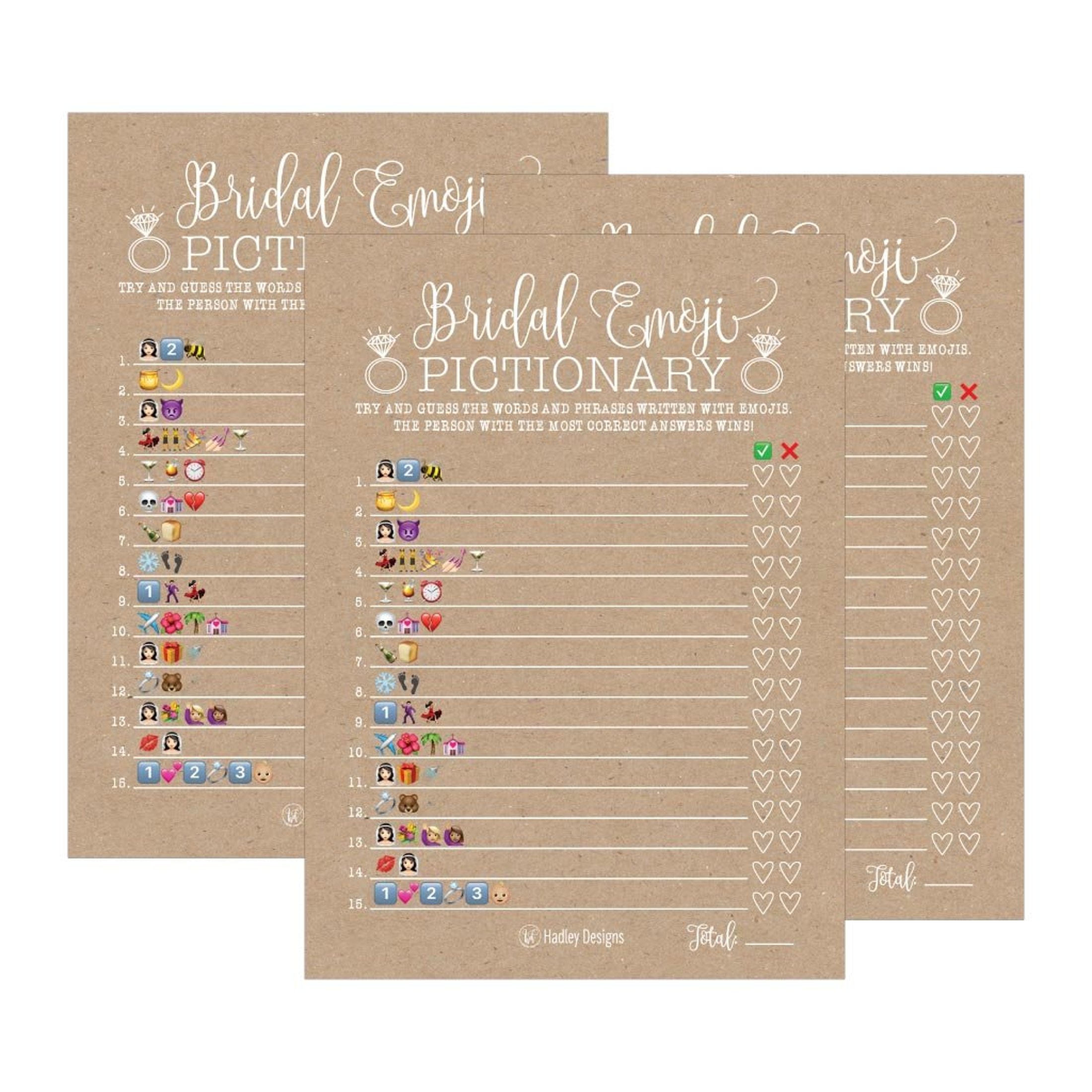Rustic Emoji Pictionary Game Set for Bridal Showers, Bachelorette ...