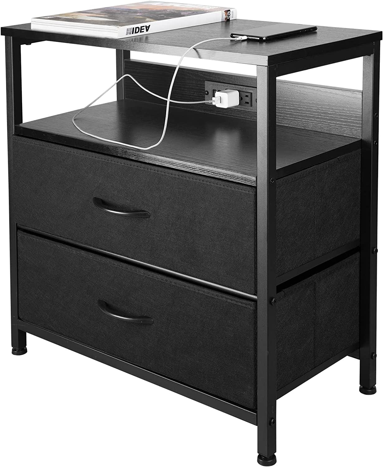 Rustic End Table with Charging Station & USB Ports, Entryway Narrow ...