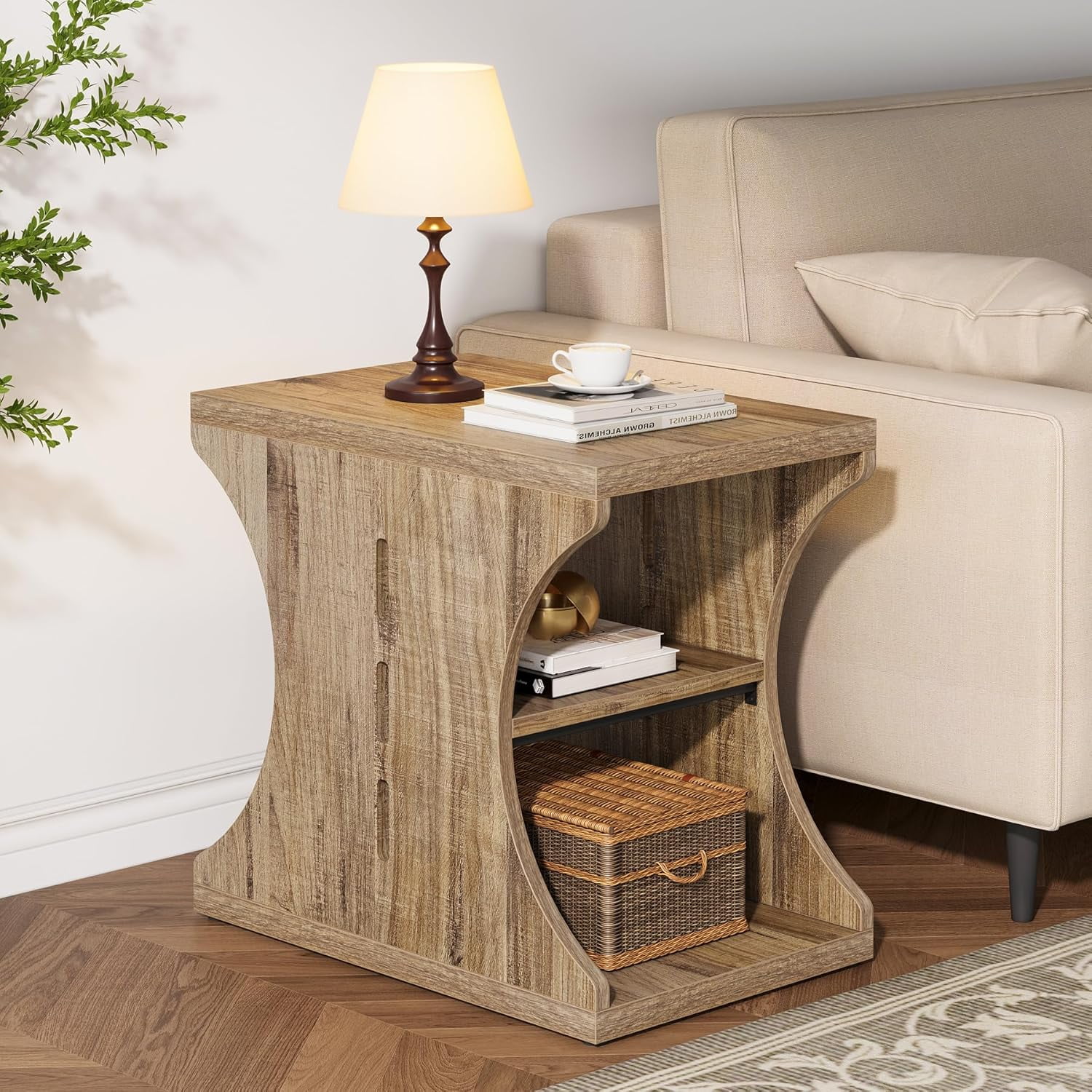 Rustic End Table with Storage – 3-Tier Narrow Side Tables for Small ...